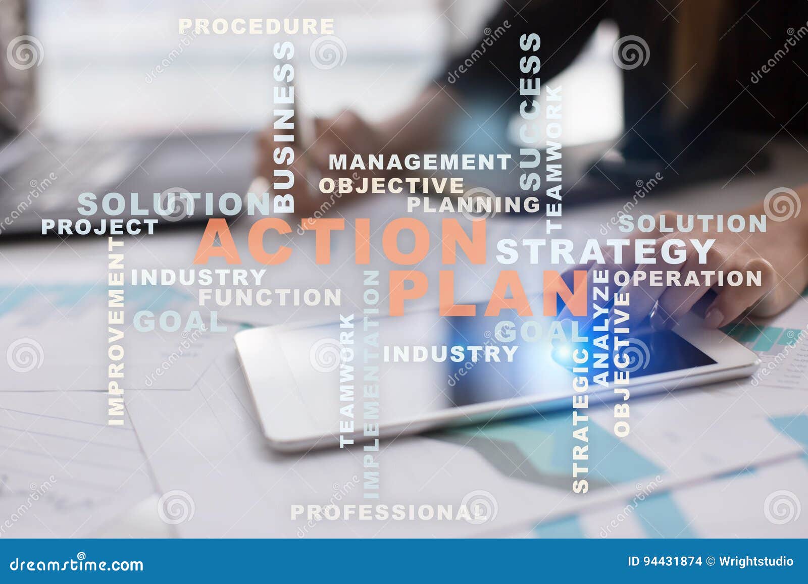 Action Plan on the Virtual Screen. Planning Concept Stock Photo - Image ...