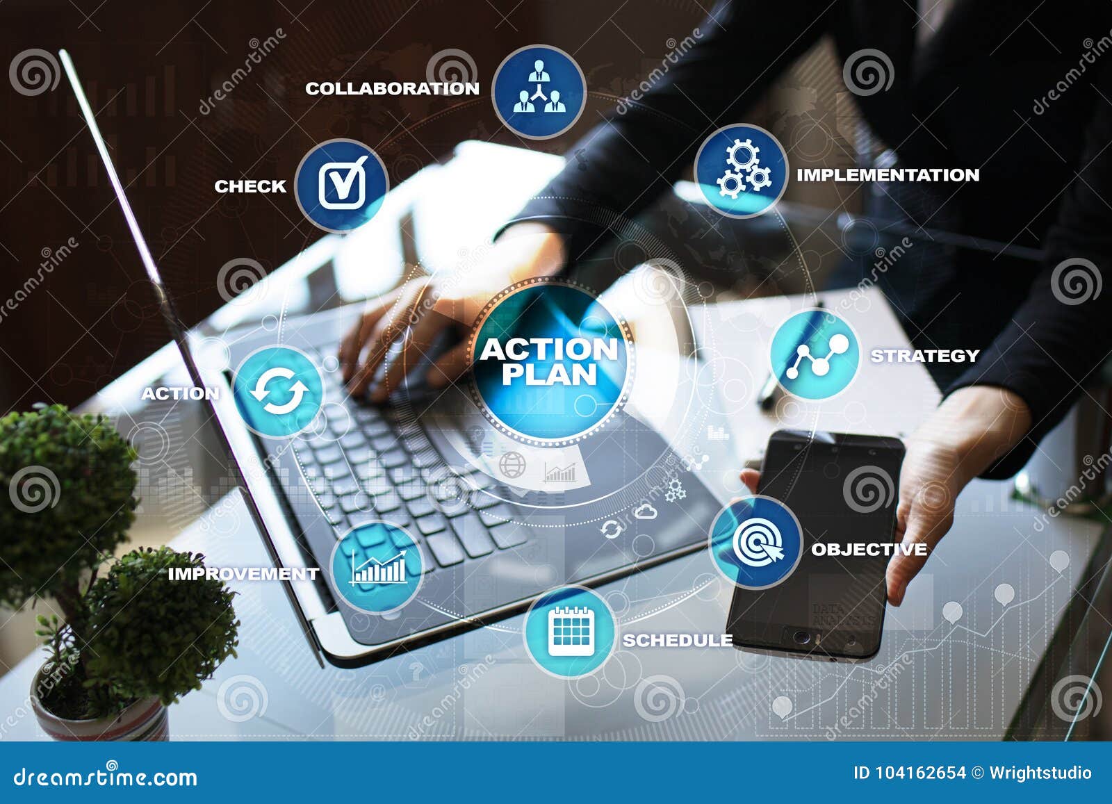 Action Plan on the Virtual Screen. Planning Concept. Business Strategy ...