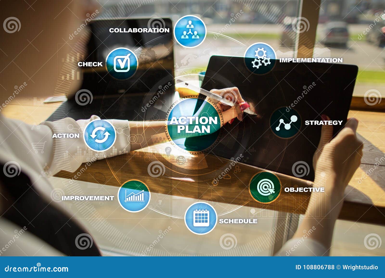 Action Plan on the Virtual Screen. Planning Concept Stock Photo - Image ...