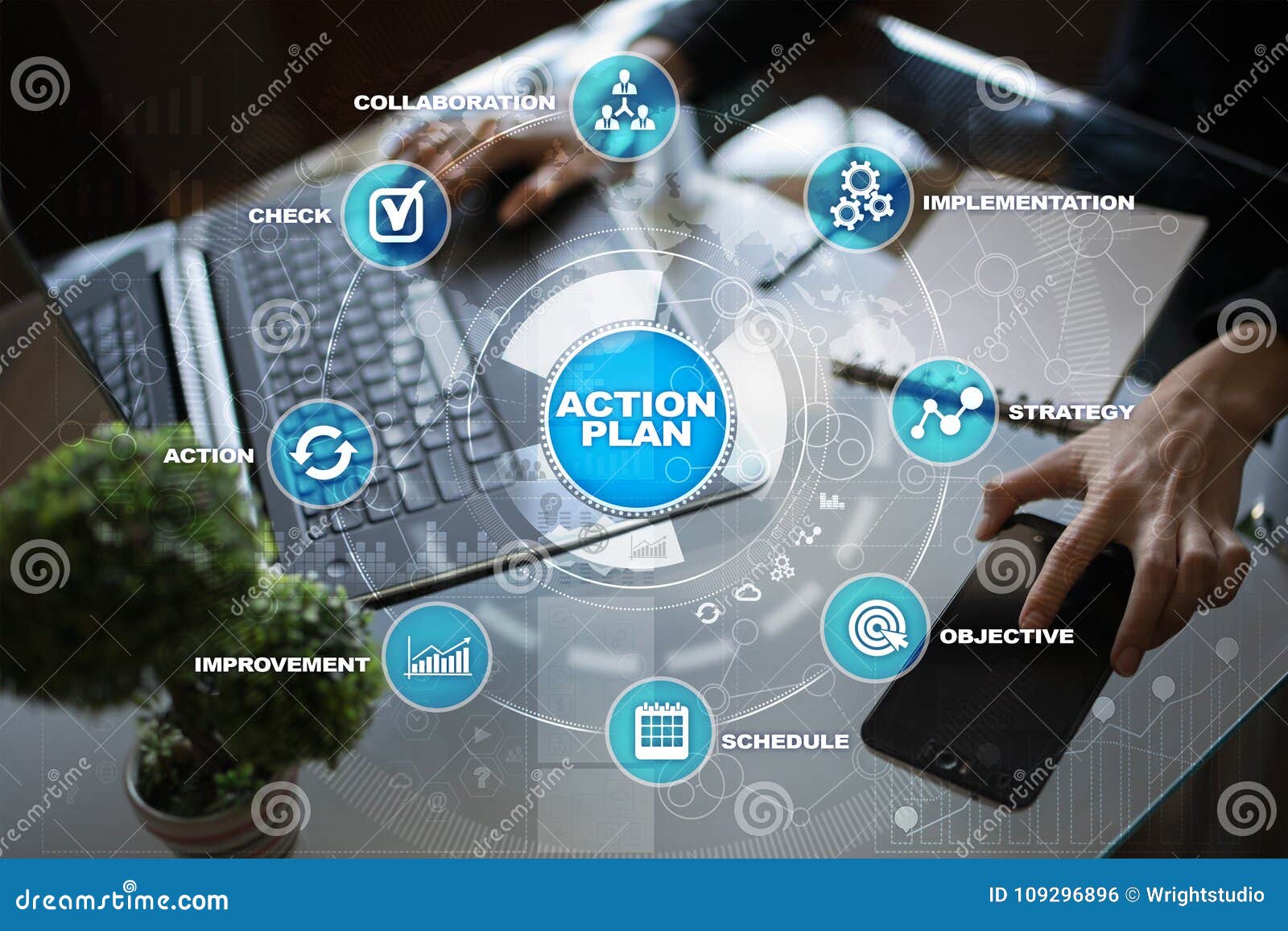 Action Plan on the Virtual Screen. Planning Concept. Business Strategy ...