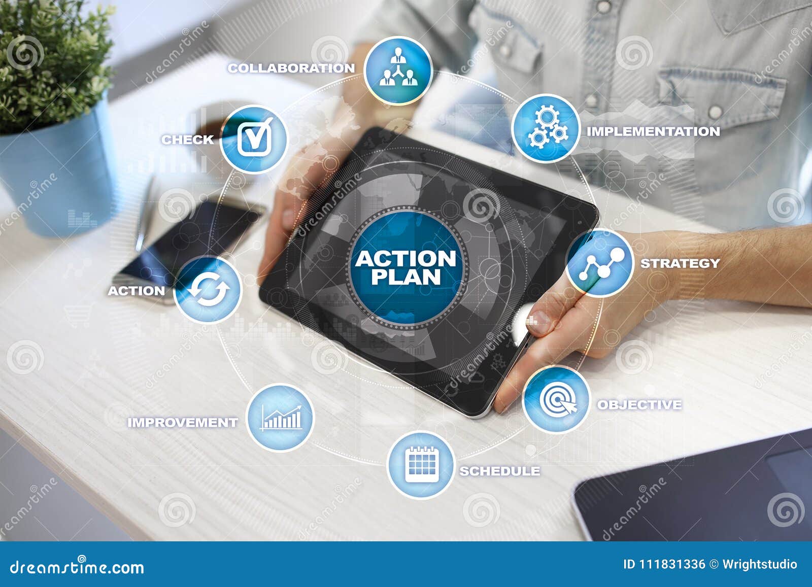 Action Plan on the Virtual Screen. Planning Concept. Business Strategy ...
