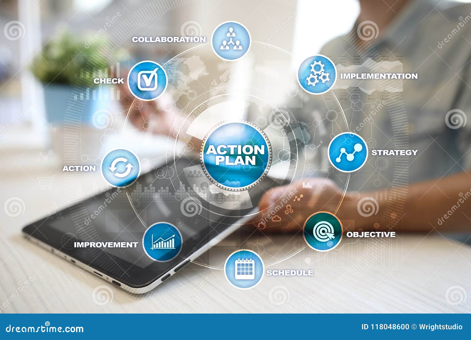 Action Plan on the Virtual Screen. Planning Concept. Business Strategy ...