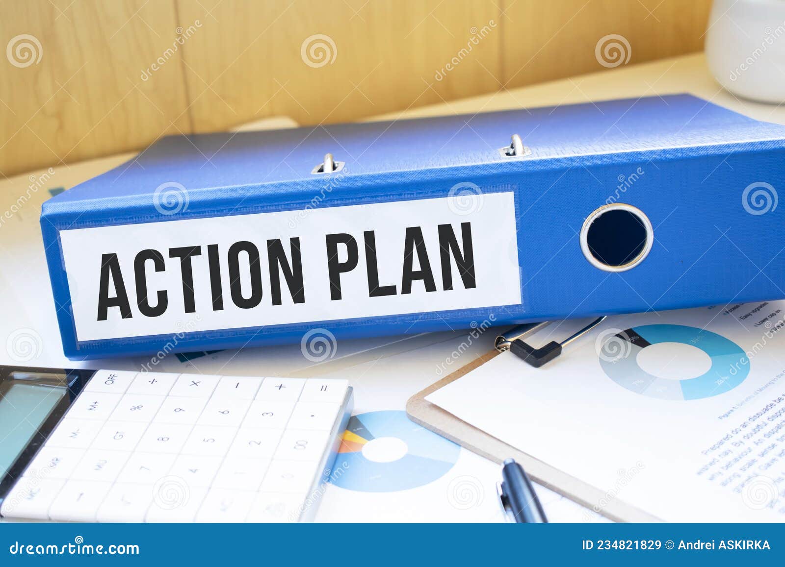 ACTION PLAN Words on Labels with Document Binders Stock Image - Image ...