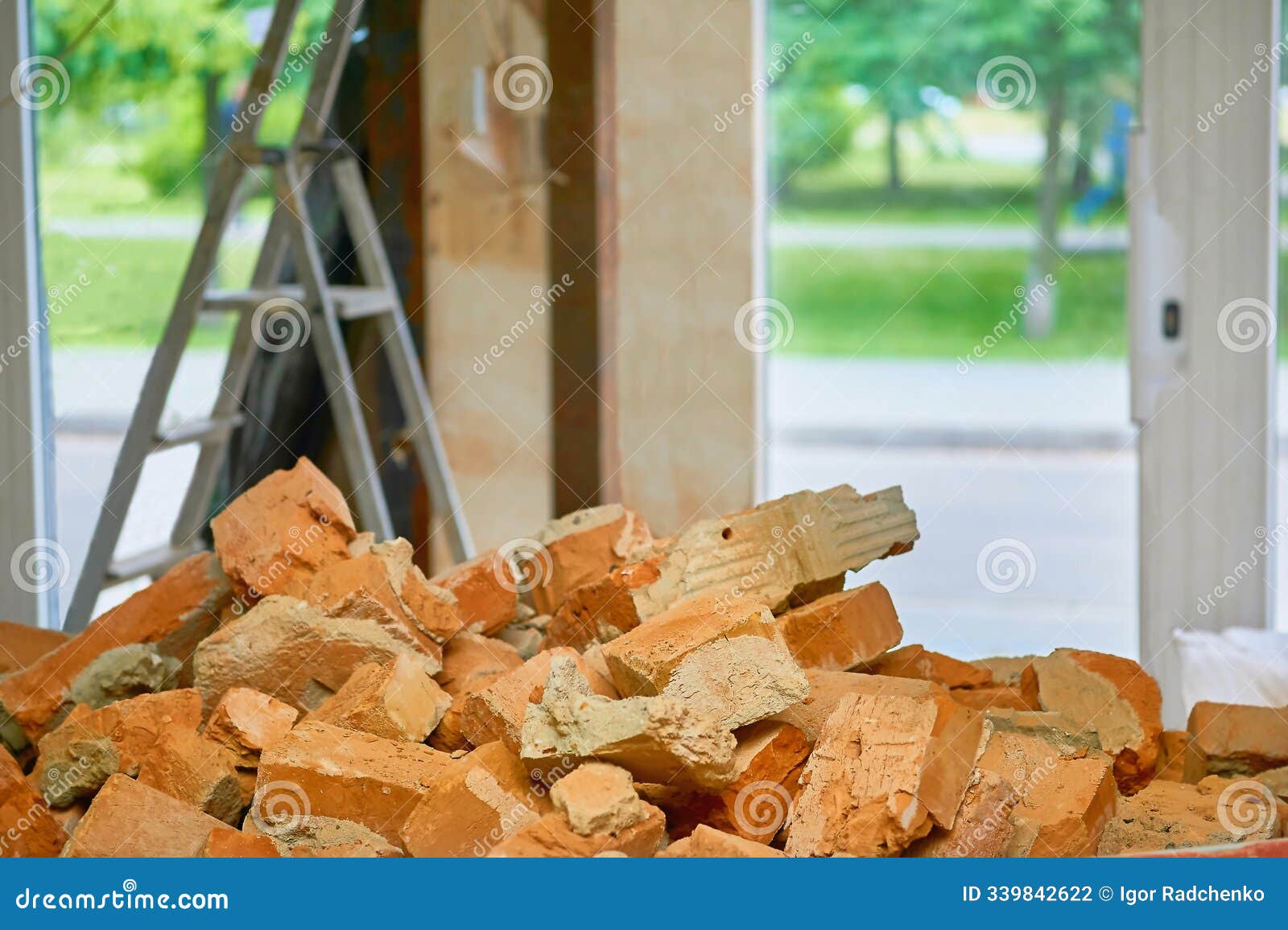 Broken Garbage.a Pile of Red Brick Fragments.Cleaning Repairs Stock ...