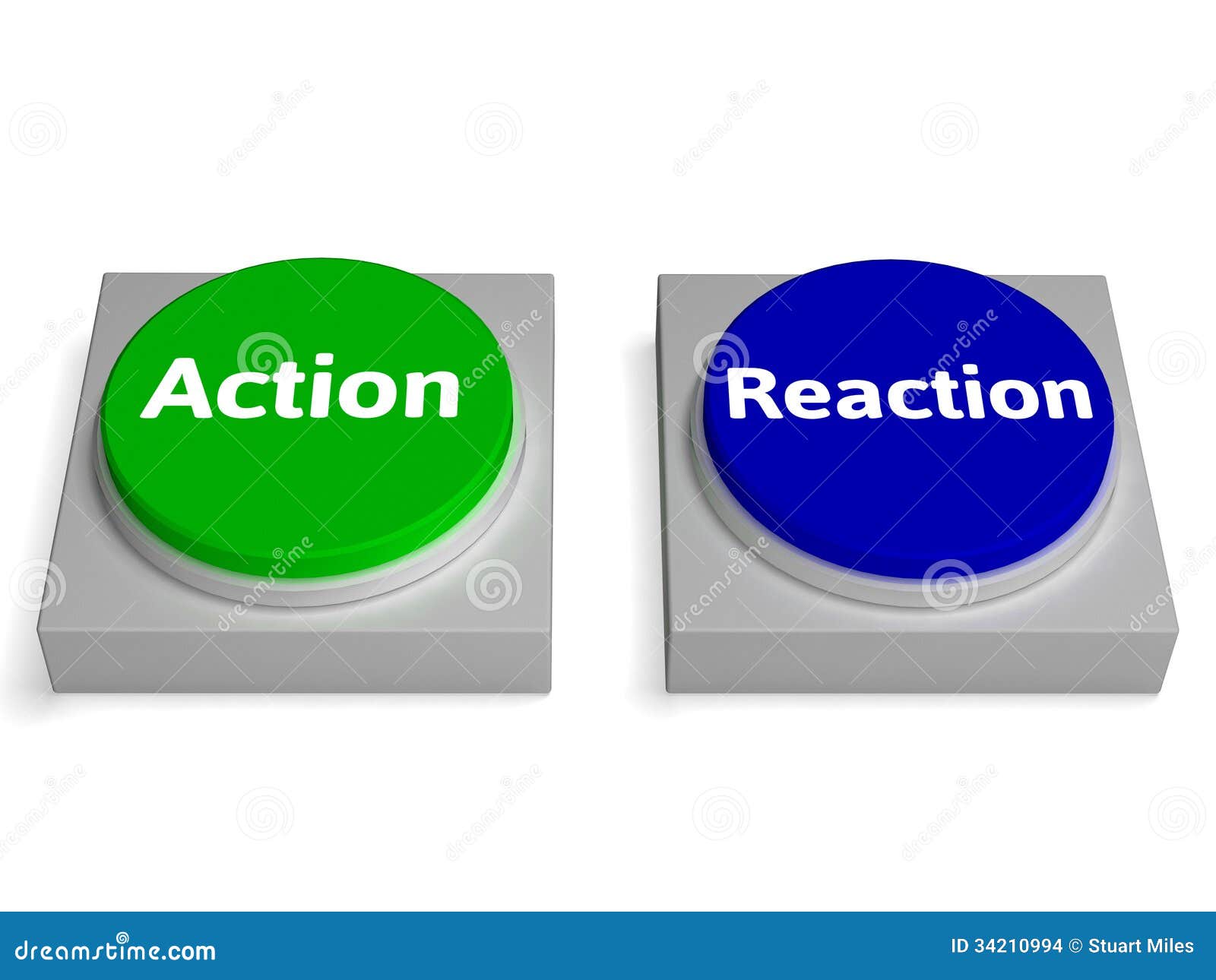 Action Reaction Buttons Shows Acting and Reacting Ilustração Stock ...