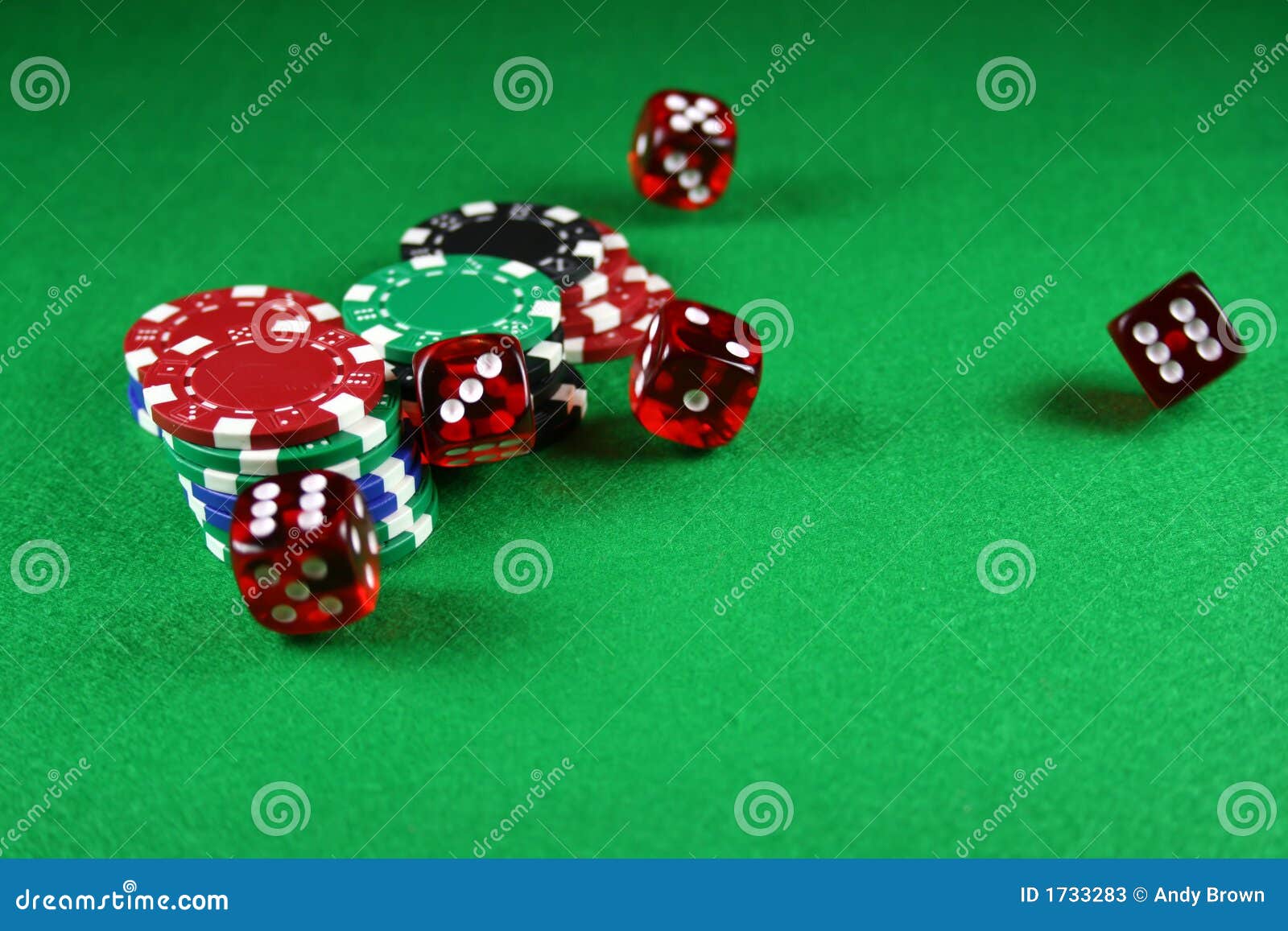 An Action Shot of 5 Dice Thrown Onto the Table Stock Image - Image of ...