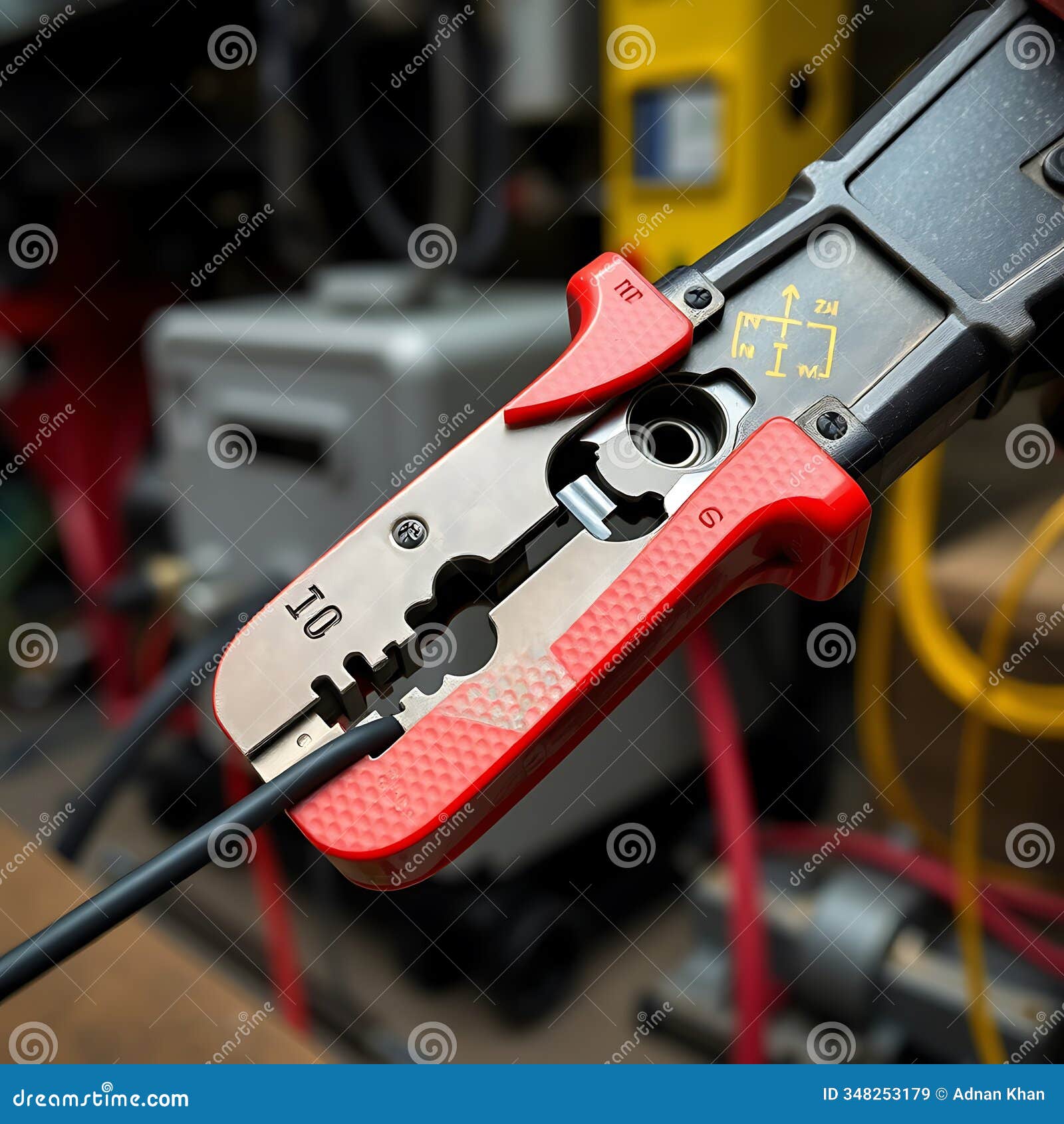 Action Shot of a Crimping Tool in Motion with the Tool Clamping Down on ...