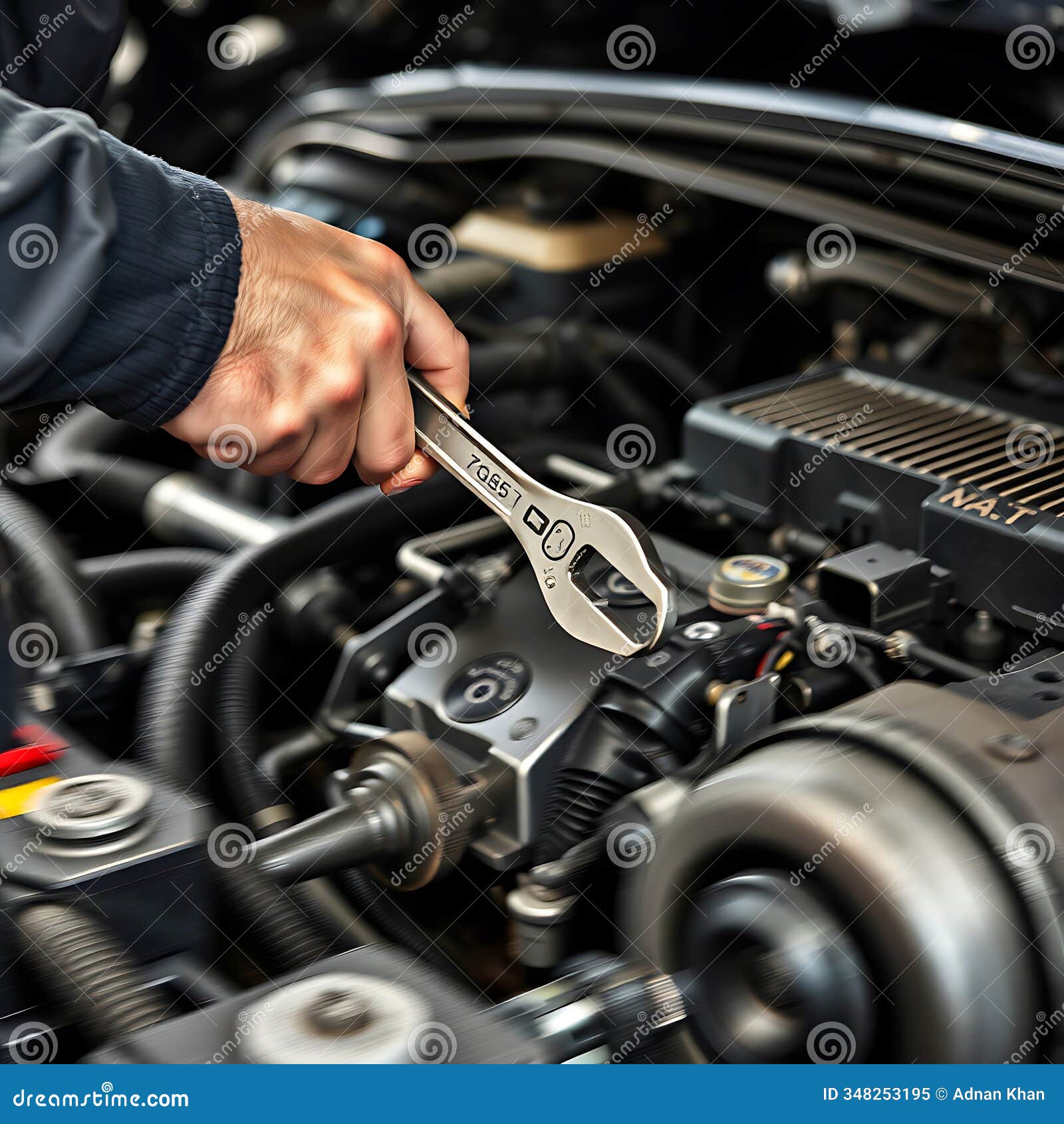Action Shot of a Mechanic Using a Ratchet Wrench on an Engine with ...