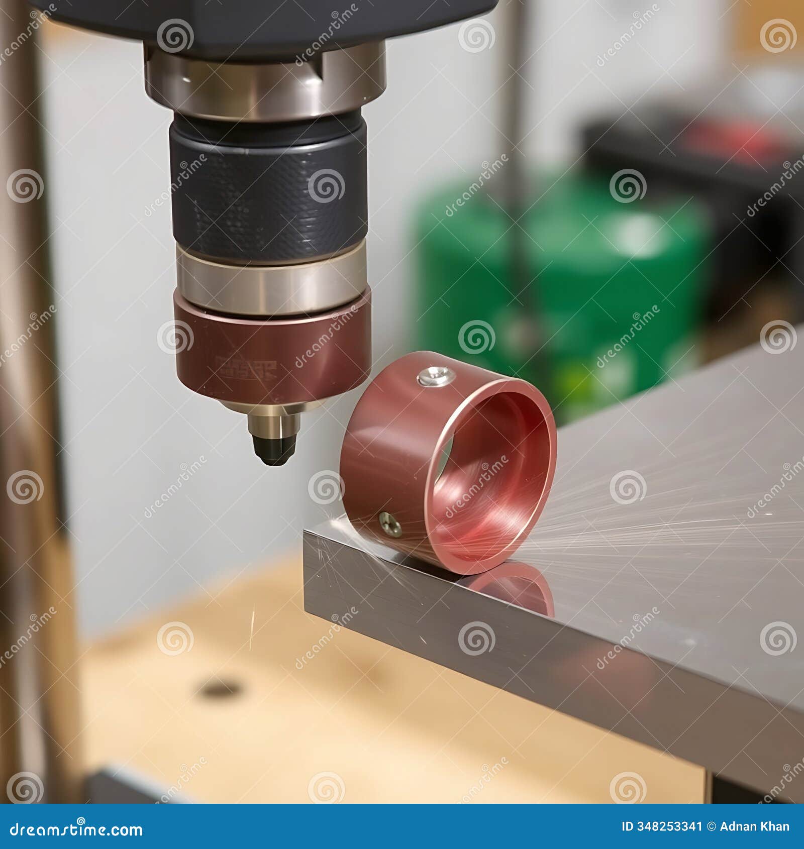 An Action Shot of a Power Deburring Tool Mounted on a Drill Press ...