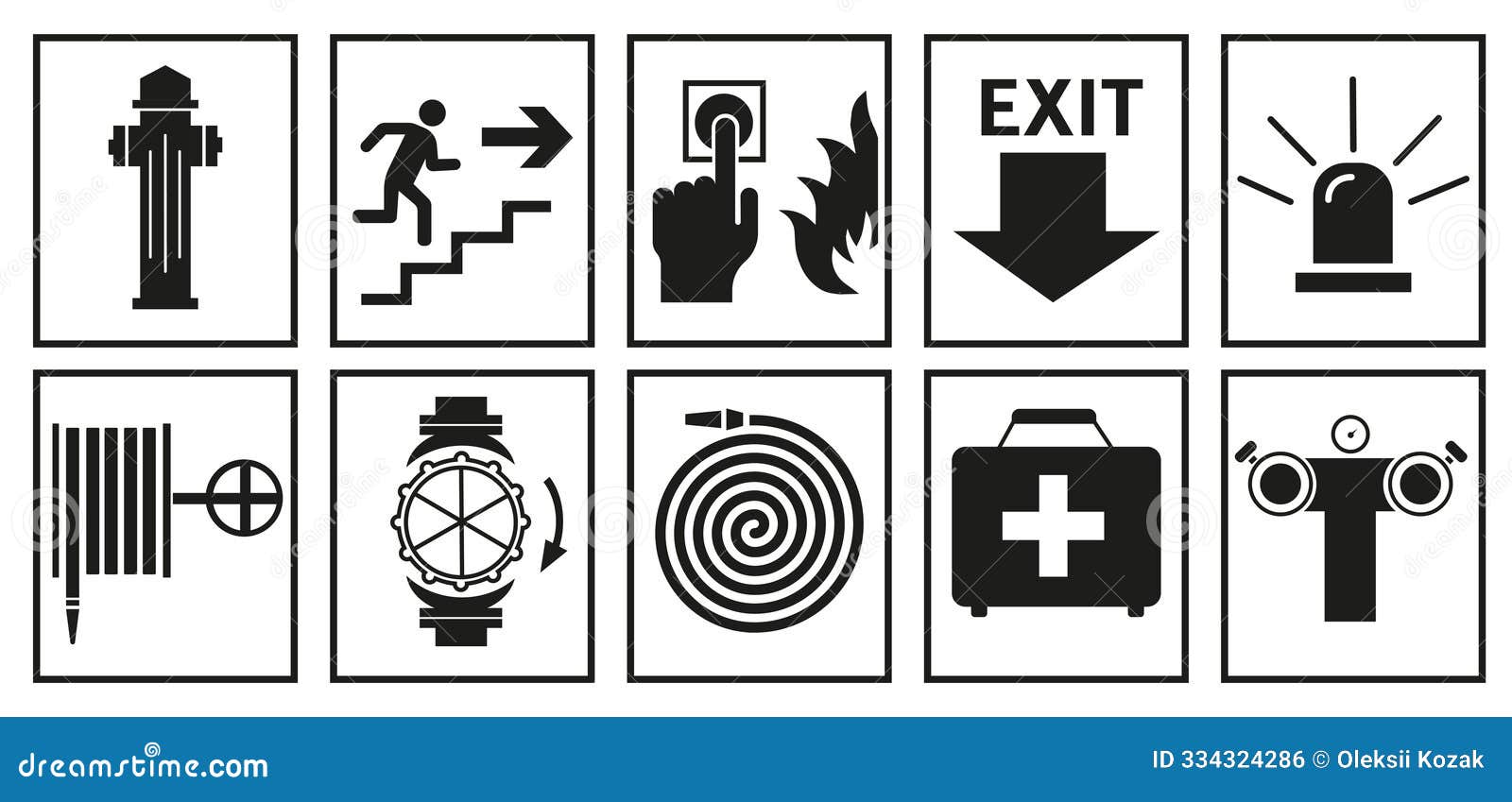 Action Signs in Case of Fire. First Aid in Case of Fire Stock Vector ...