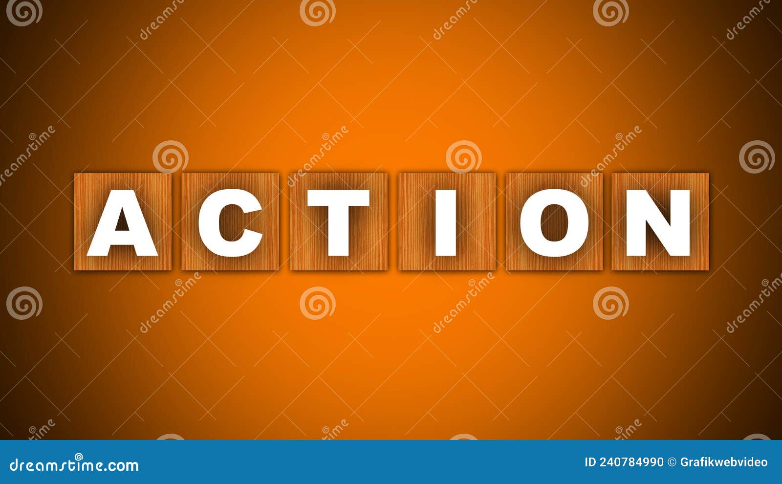 Action Text Title - Square Wooden Concept - Orange Background - 3D ...