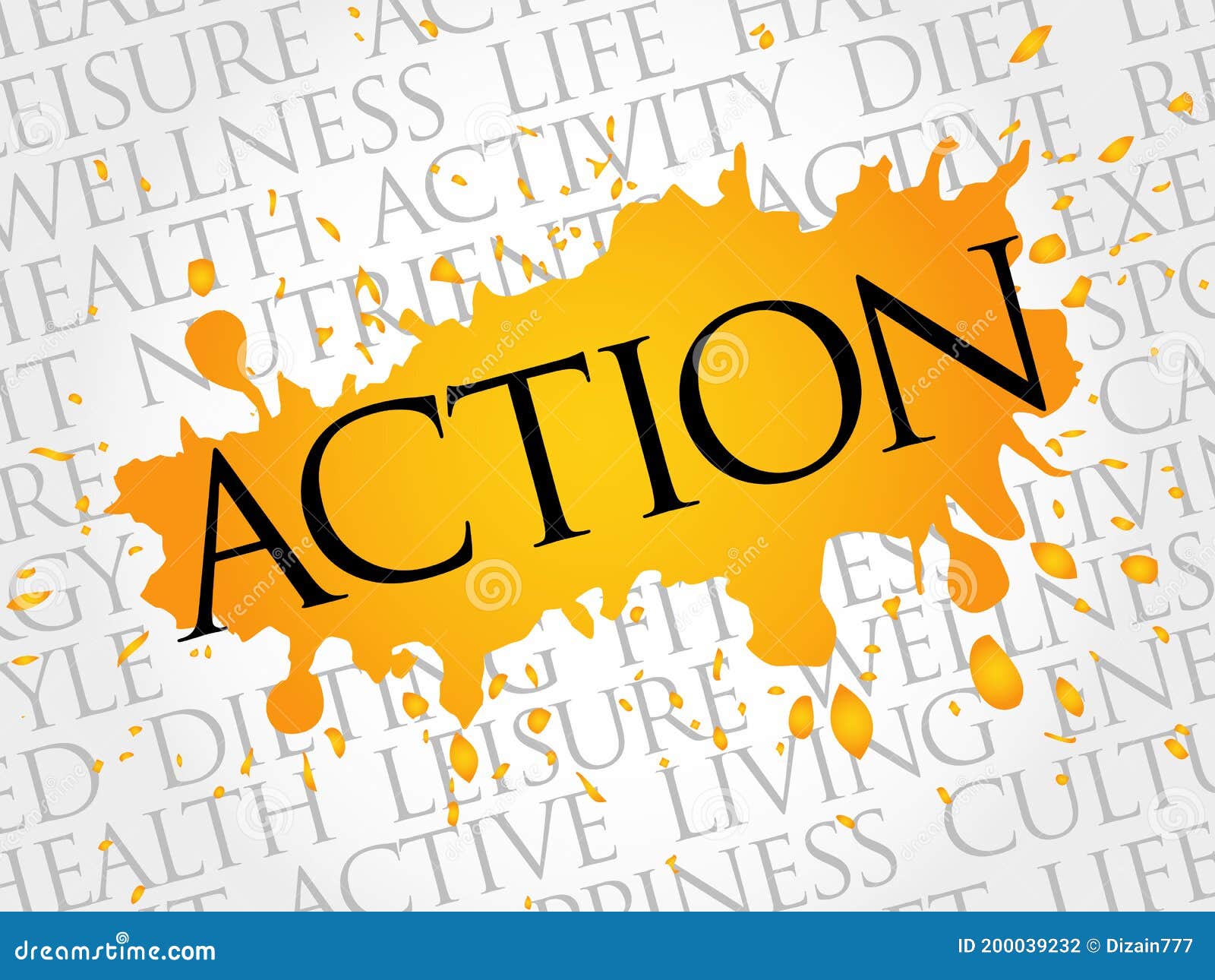 Action word cloud stock illustration. Illustration of activity - 200039232
