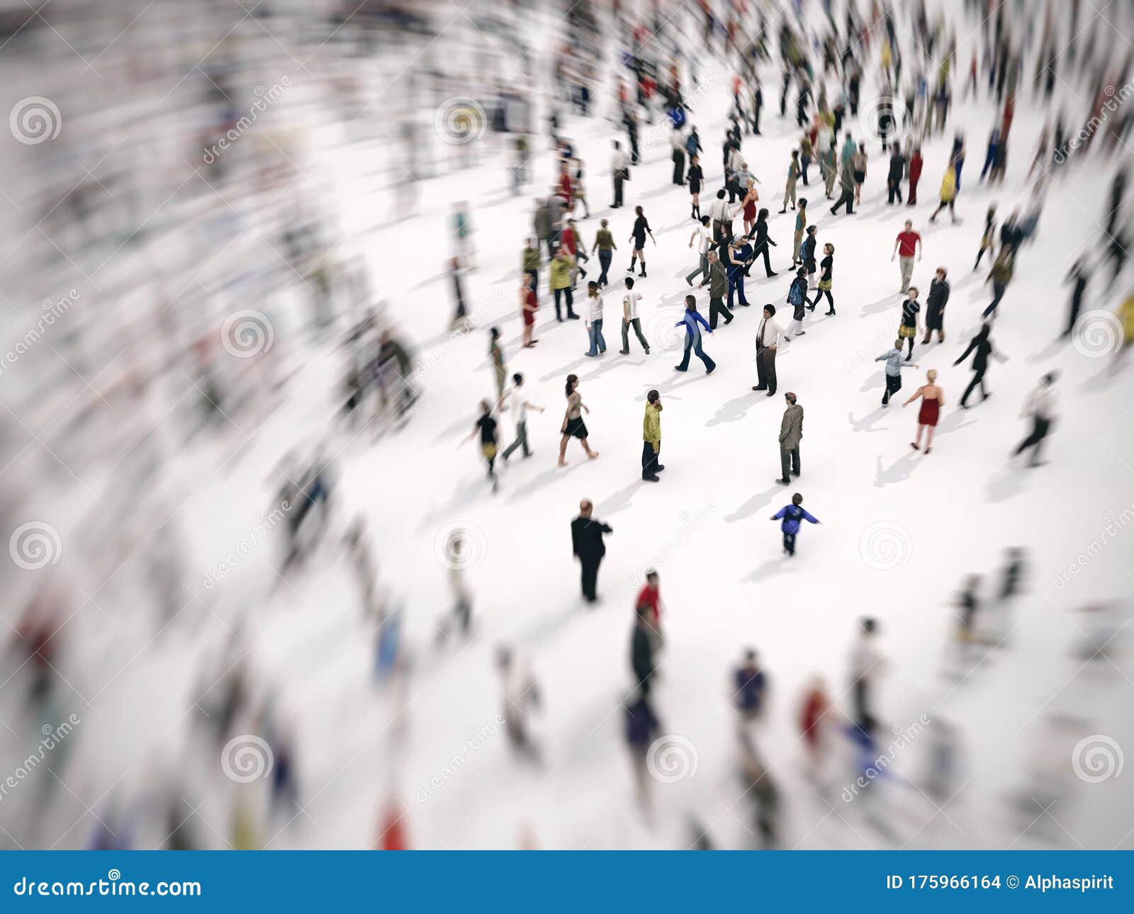 Fast Zoom Focus on a Large Group of People on White Background. 3D ...