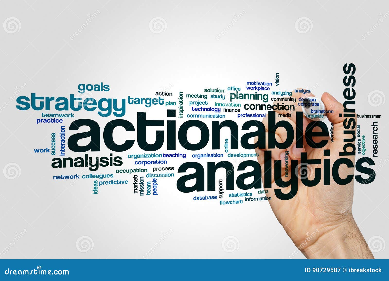 Actionable Analytics Word Cloud on Grey Background Stock Image - Image ...