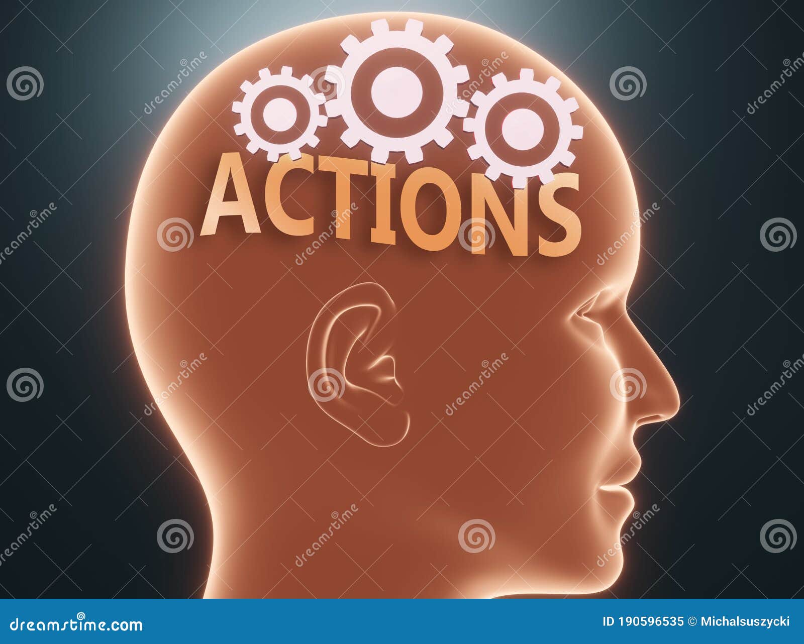 Actions And Human Mind - Pictured As Word Actions Inside A Head To ...
