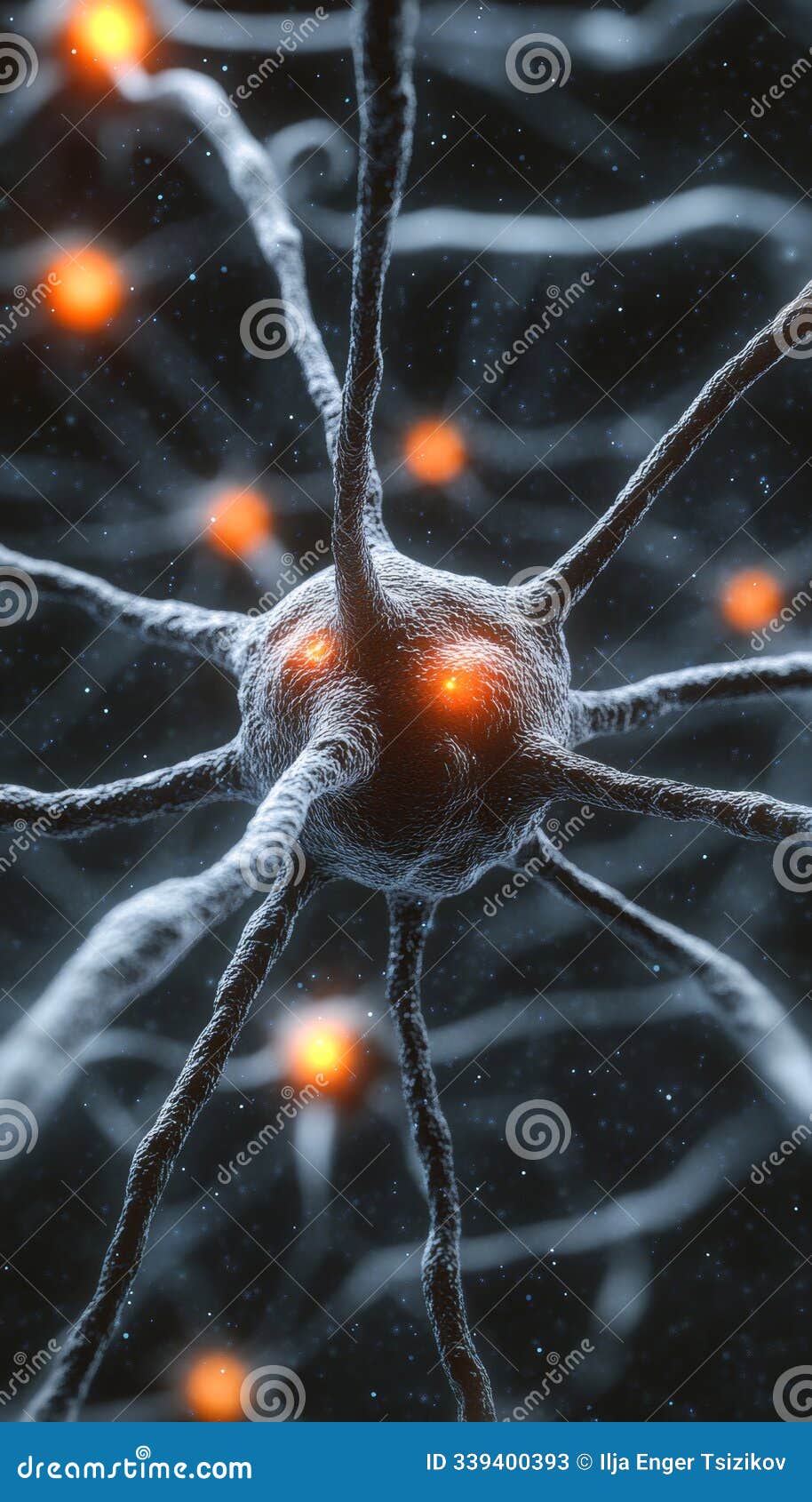 Activated Nerve Cell, 3D Illustration Neuron with Active Synapses ...
