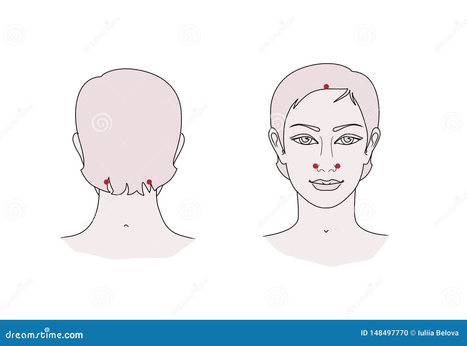 Active Acupuncture Points on the Face and Neck. Isolated on White ...