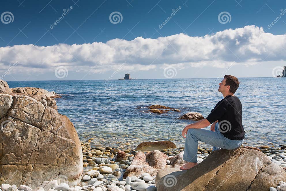 Active Beautiful Man Waiting on the Beach Stock Photo - Image of modern ...
