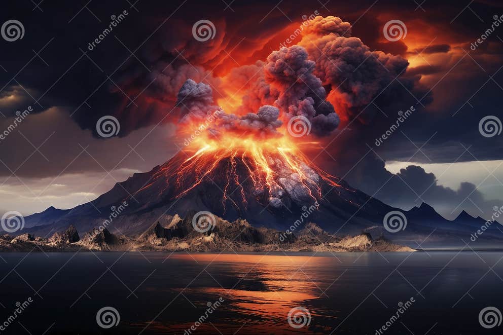Active Beautiful Volcano. Generative AI Stock Photo - Image of smoke ...
