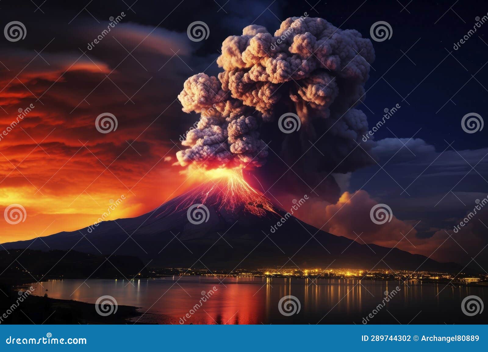 Active Beautiful Volcano. Generative AI Stock Illustration ...