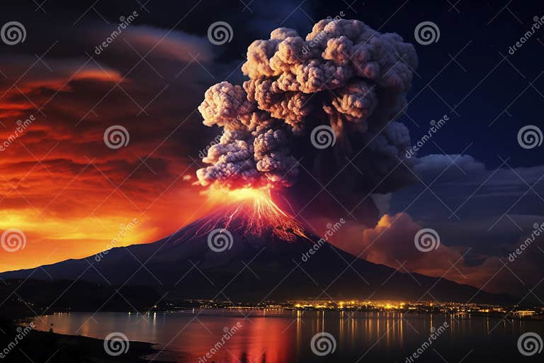 Active Beautiful Volcano. Generative AI Stock Photo - Image of ...