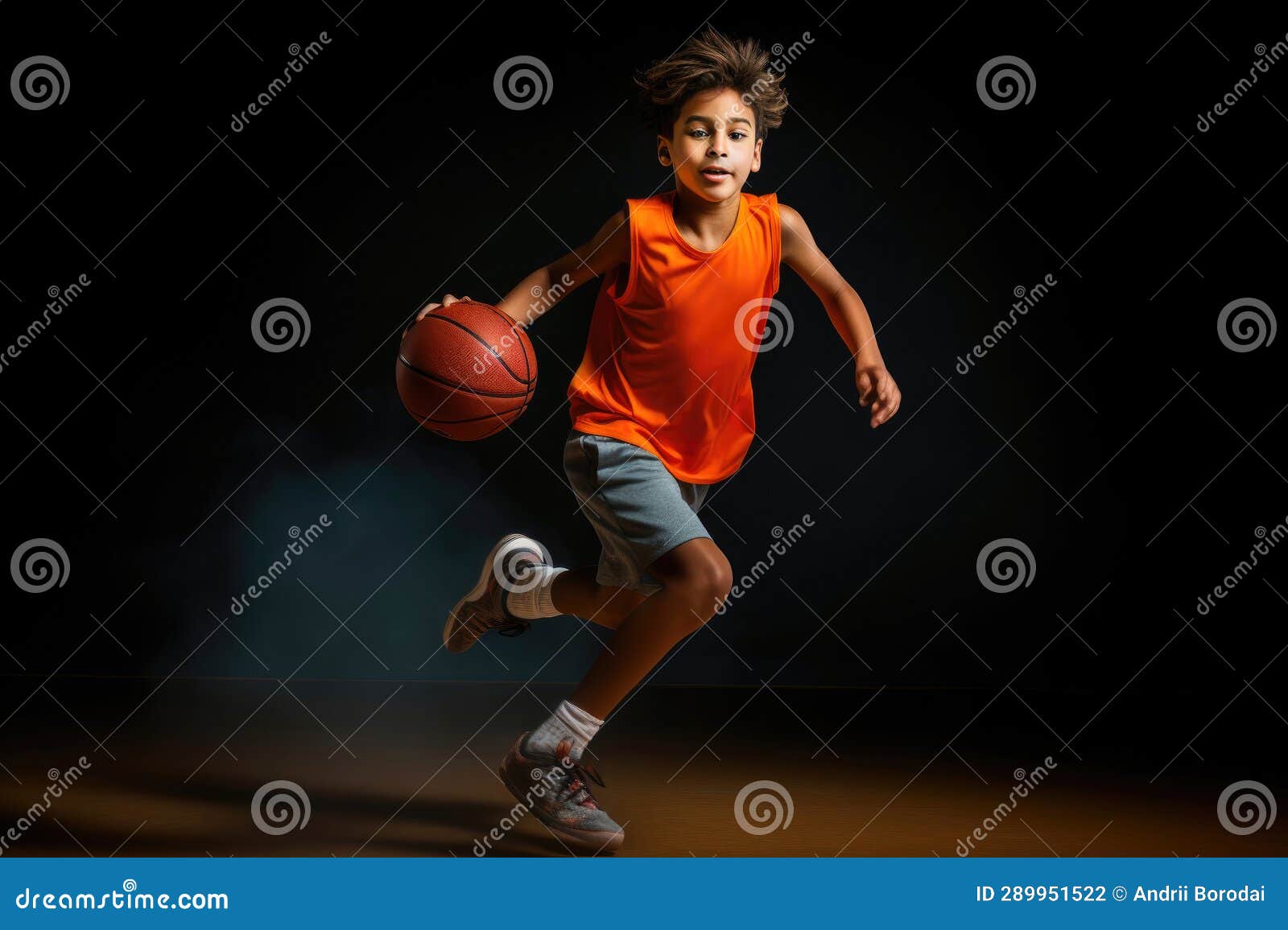 Active Boy Enjoying Indoor Basketball. Stock Illustration ...