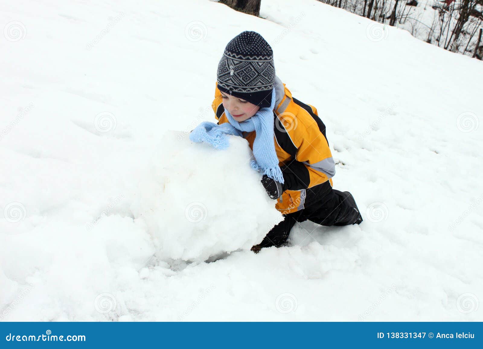 Active Boy Making Snowball for Snowman Stock Image - Image of playgames ...