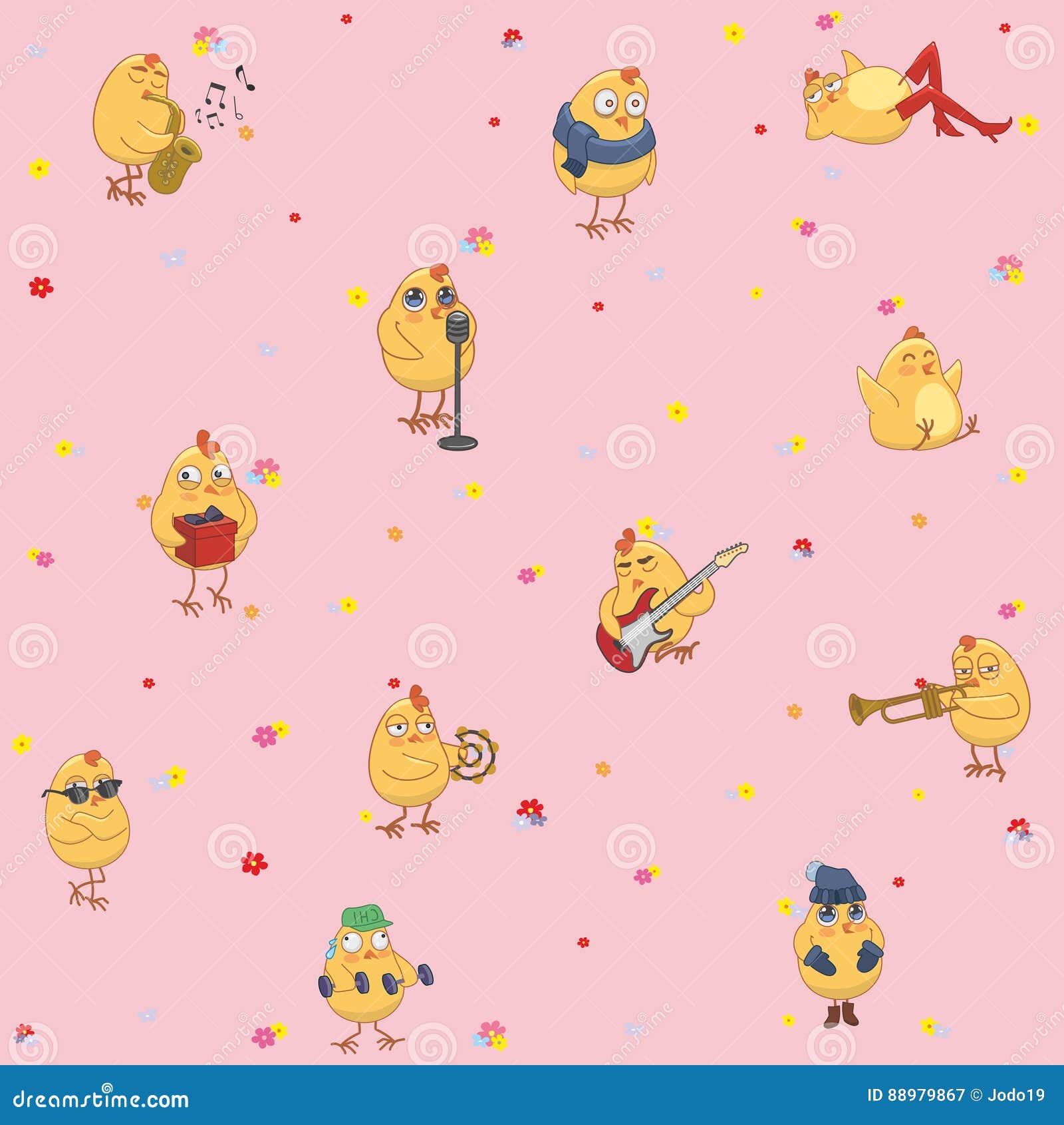 Active Chickens on a Pink Background Stock Vector - Illustration of ...