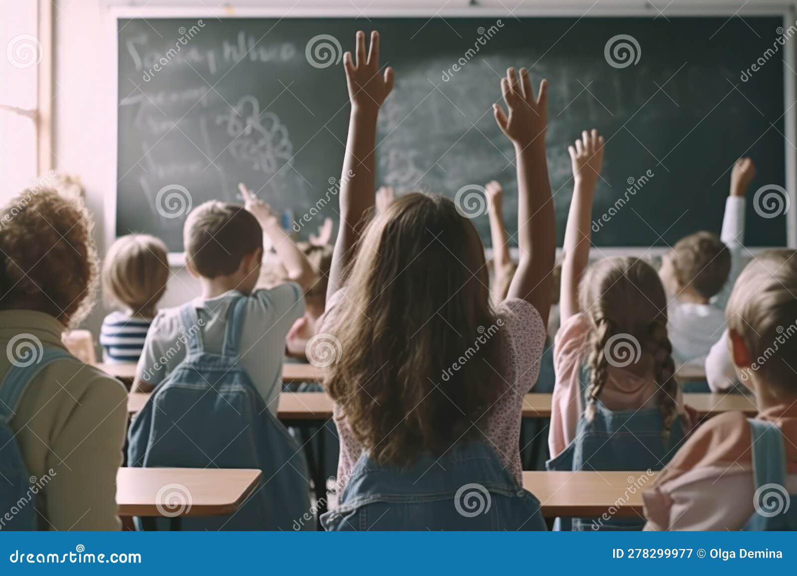 Active Classroom Participation in School, Pupils Raise Their Hands ...