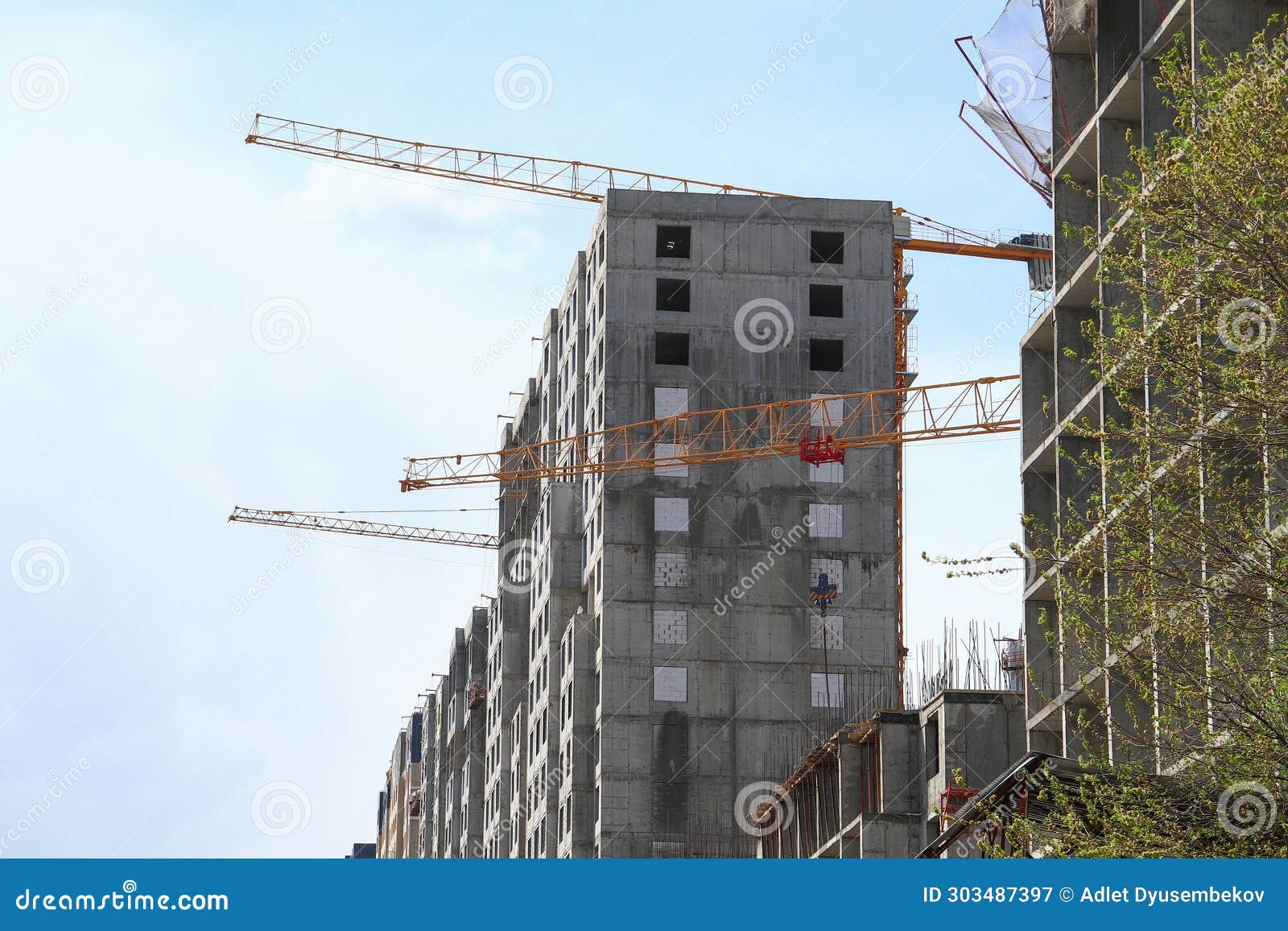 Active Construction of a Large Residential Complex. Construction Cranes ...