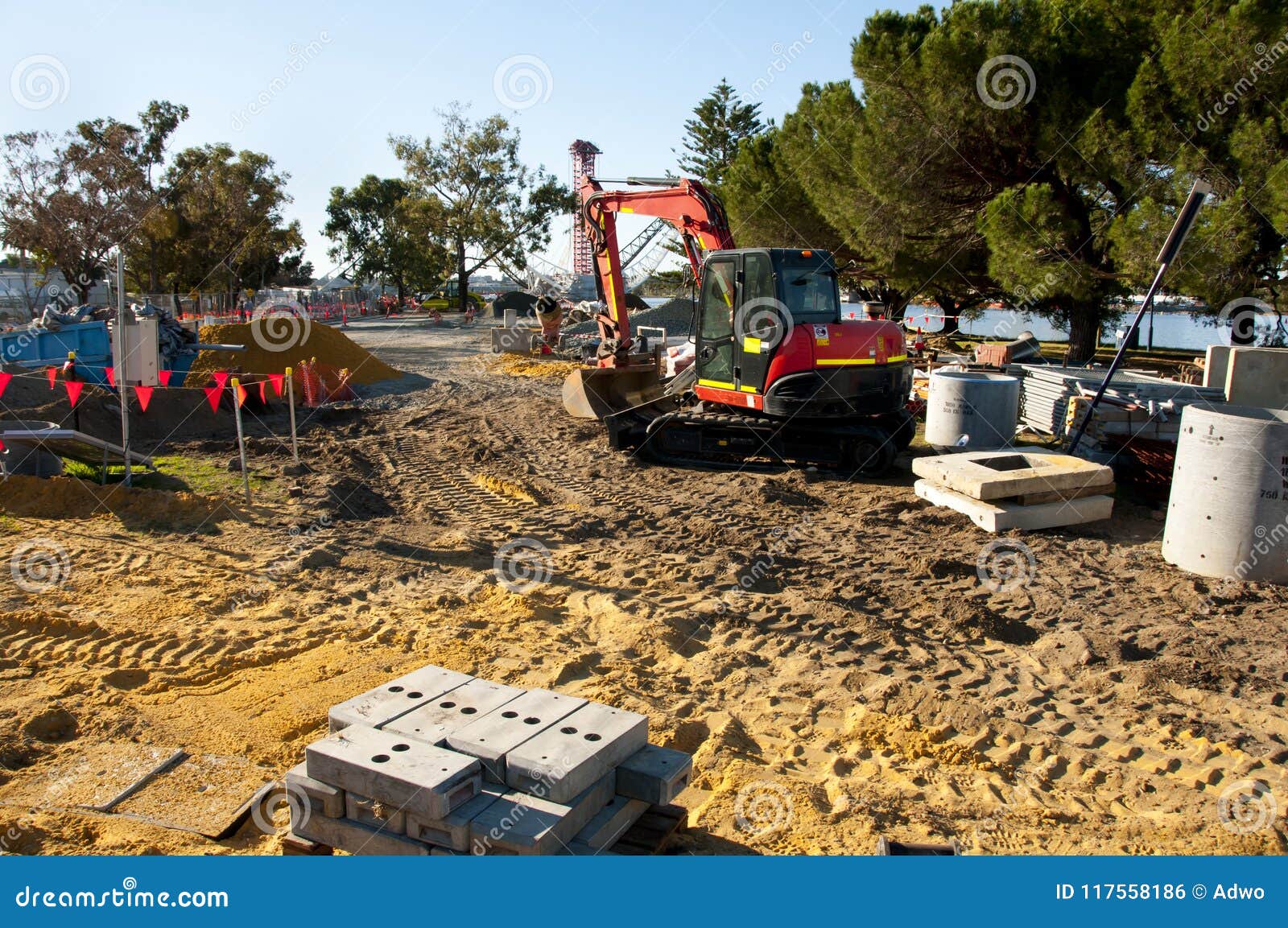 Active Construction Site stock photo. Image of truck - 117558186