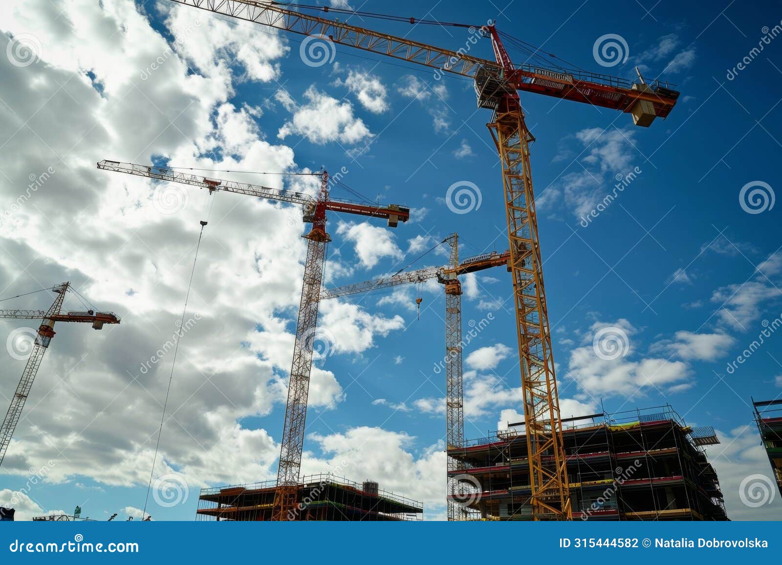 Active Construction Site with Workers, Machines, and Scaffolding ...