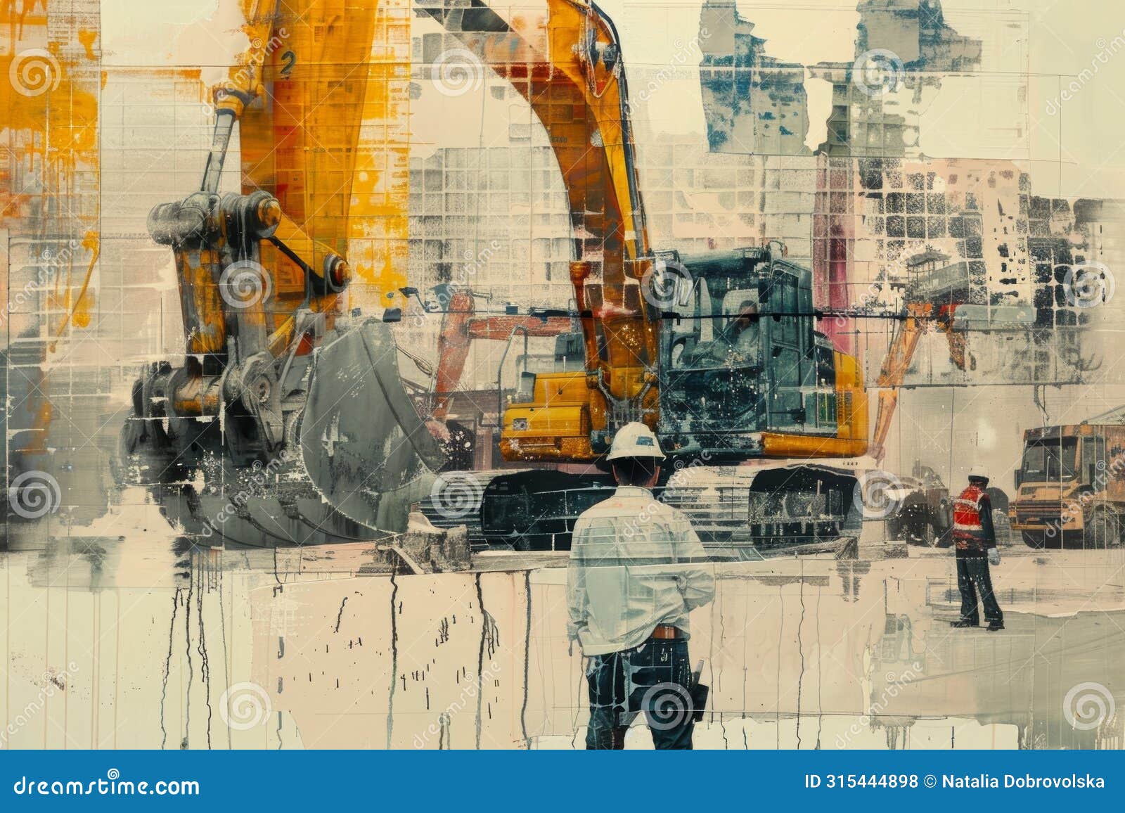 Active Construction Site with Workers, Machines, and Scaffolding ...