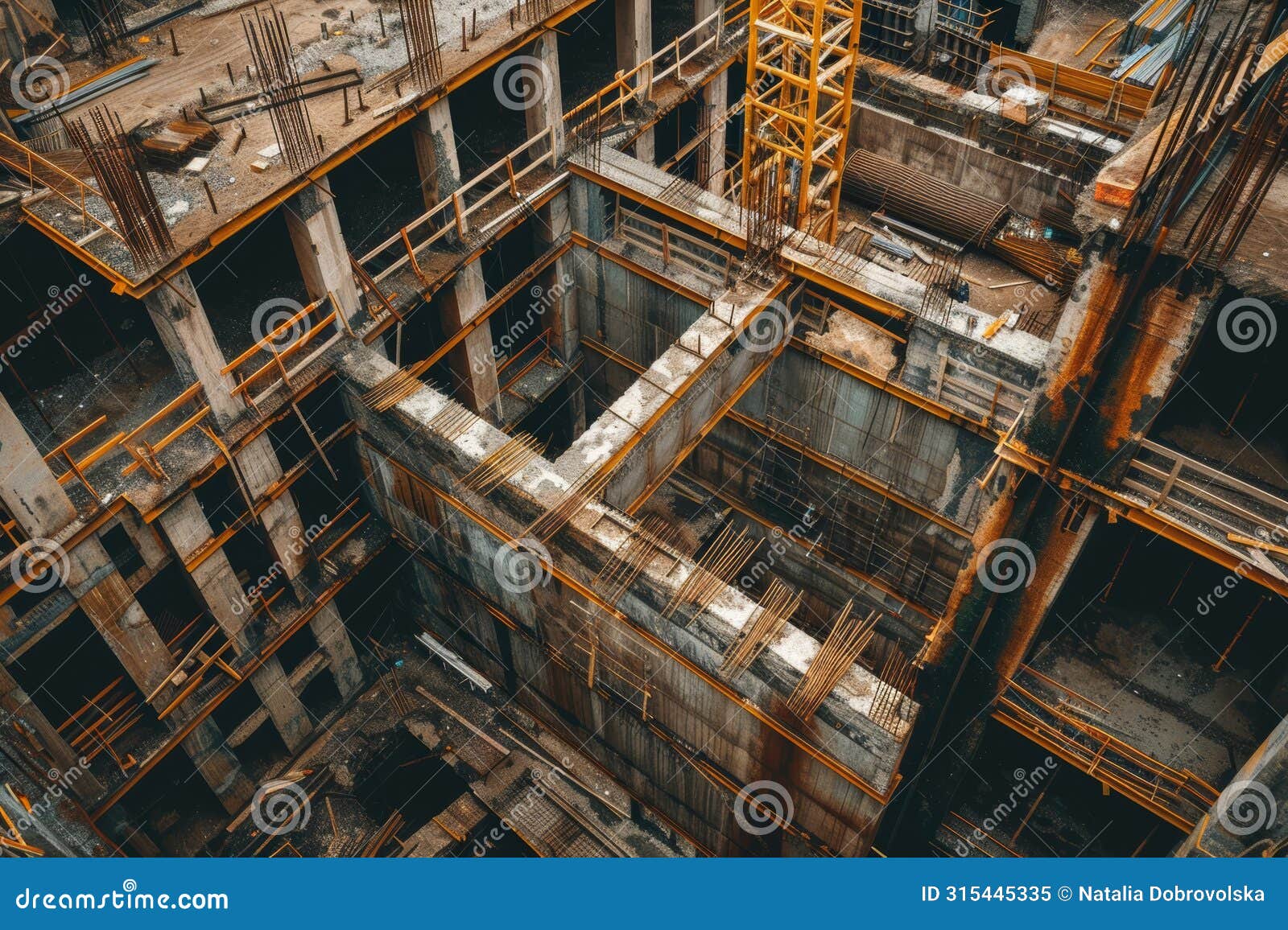 Active Construction Site with Workers, Machines, and Scaffolding ...
