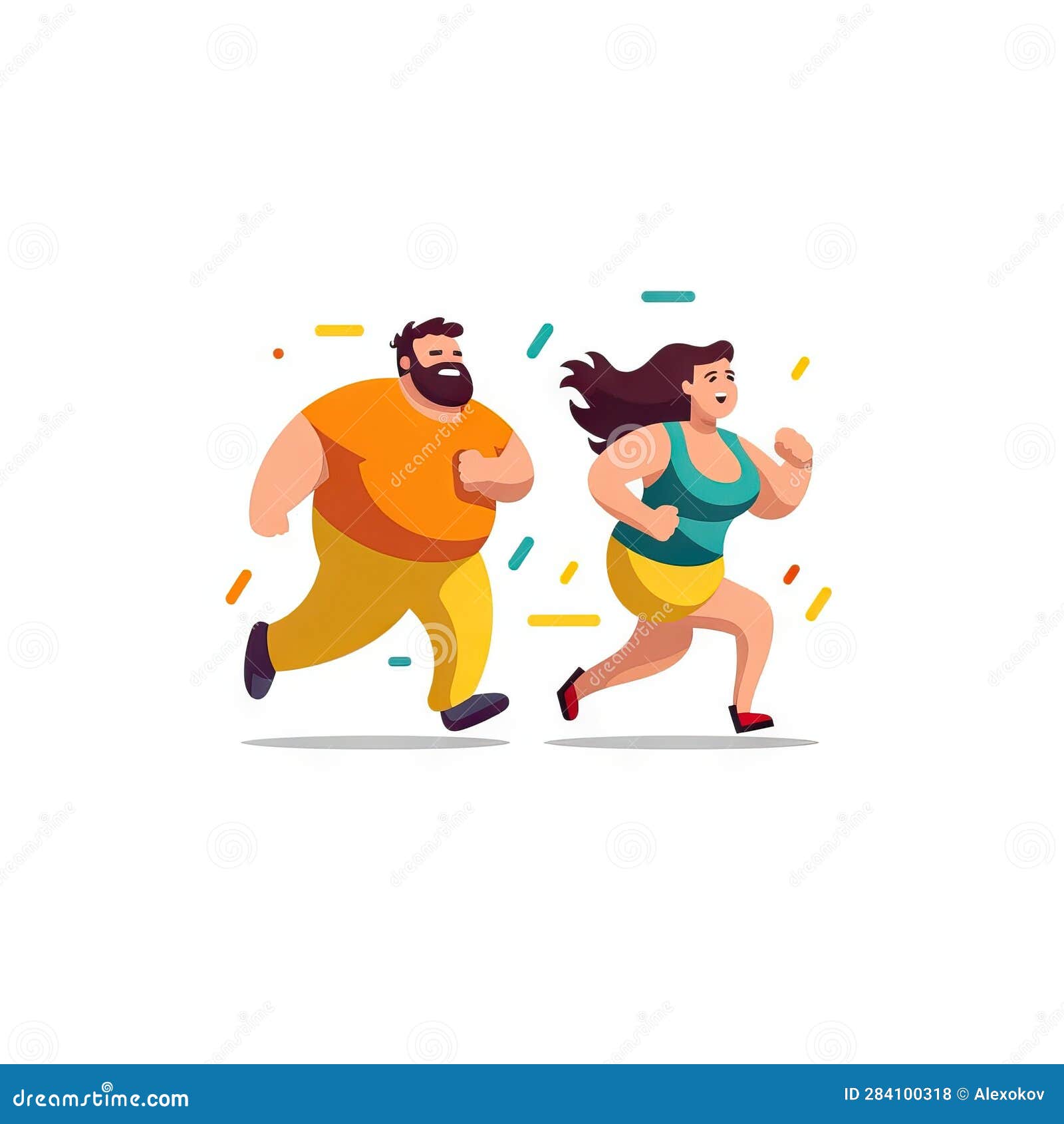 Active Couple Running Together on White Background Stock Illustration ...