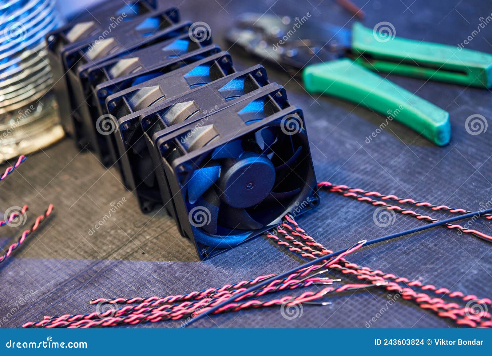 Active CPU Cooler..Computer Fan Parts Lye on the Table Stock Photo ...