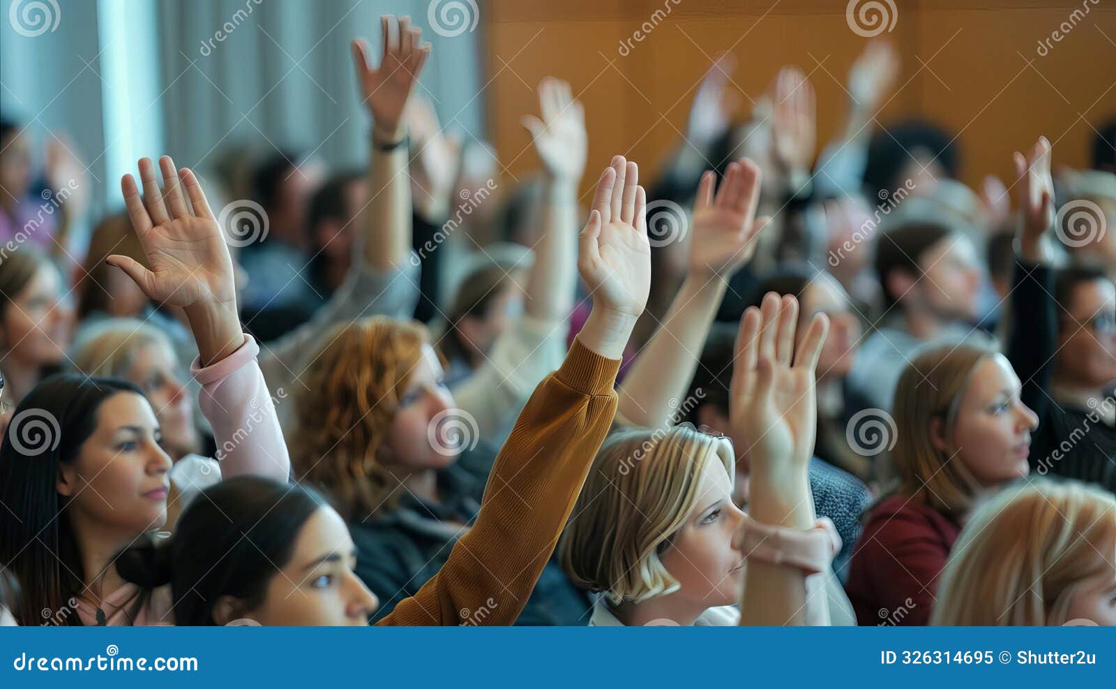 Active Diverse Audience Raising Hands To Ask Questions during an ...