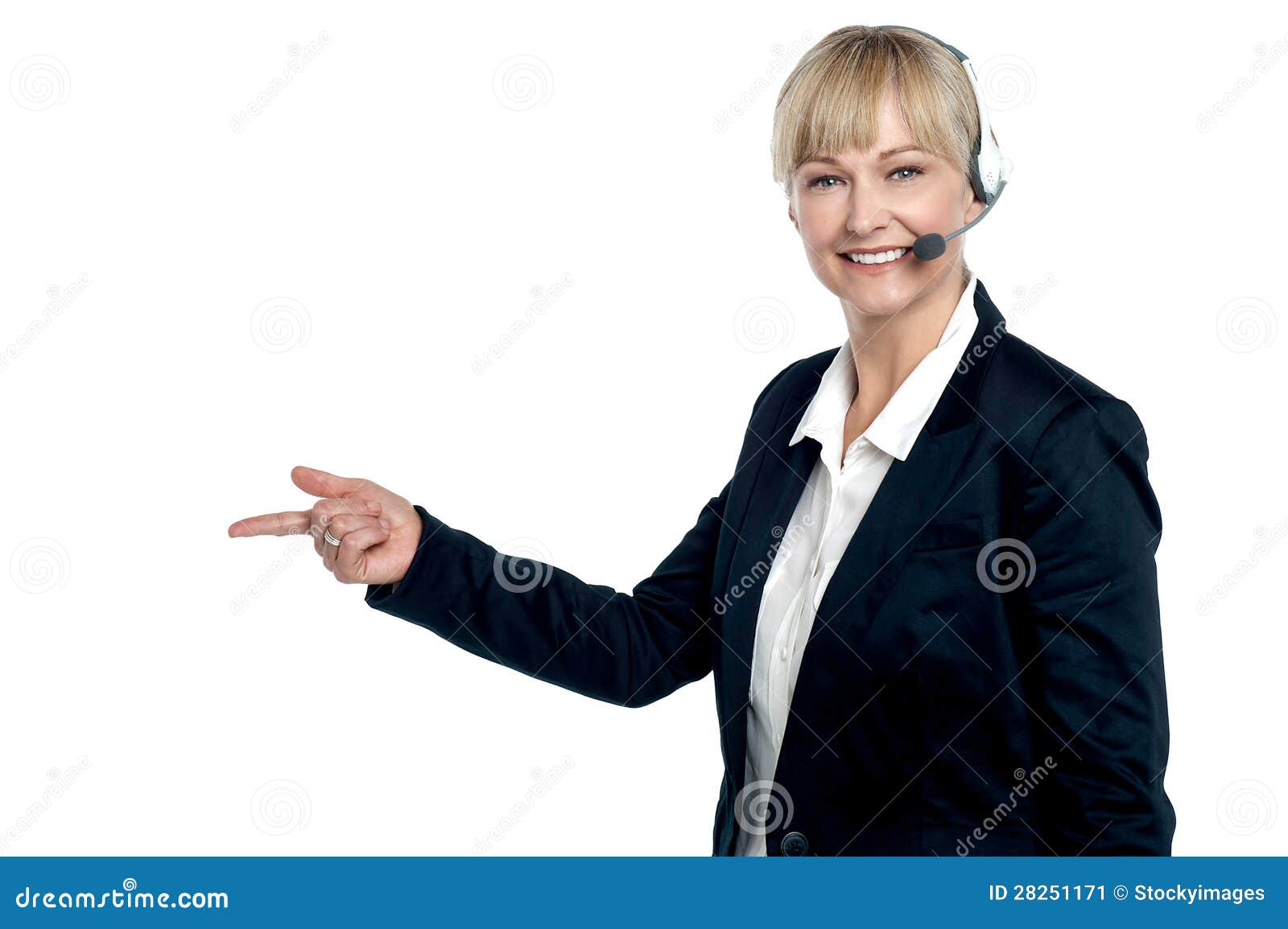 Active Employee Pointing Towards the Copy Space Area Stock Image ...