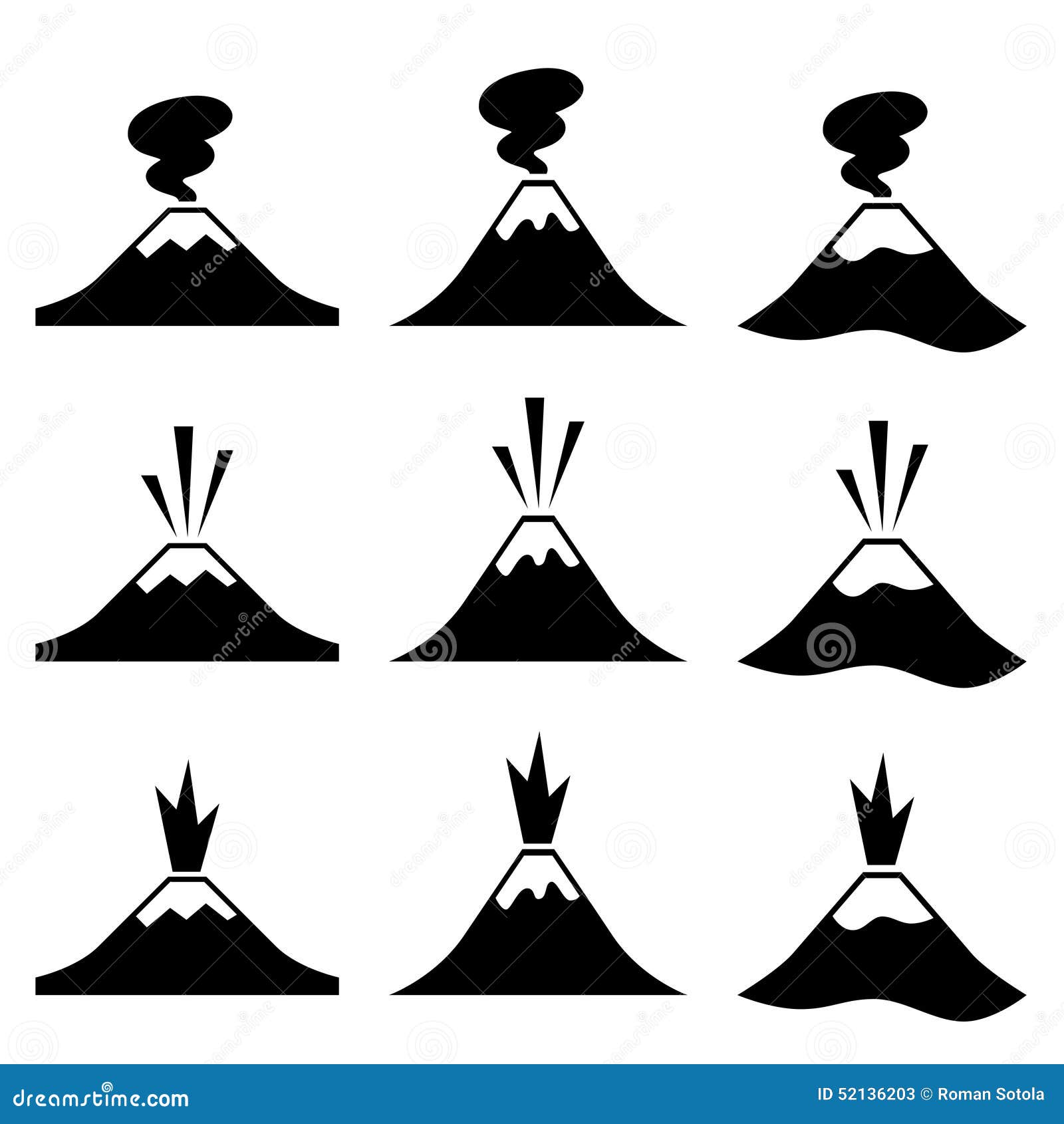 Erupting Volcano With Lava Fountain Ejecting From A Crater Isolated On ...