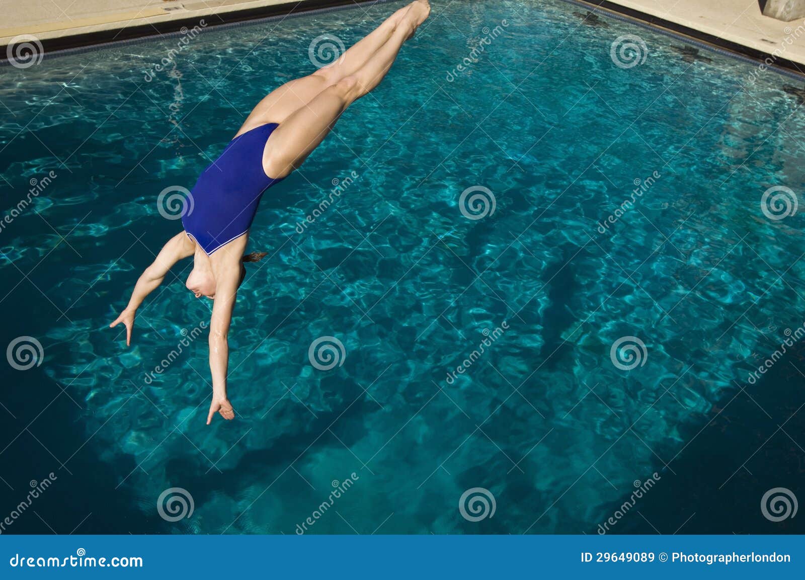 Active Female Swimmer Diving Stock Image - Image of diving, midair ...
