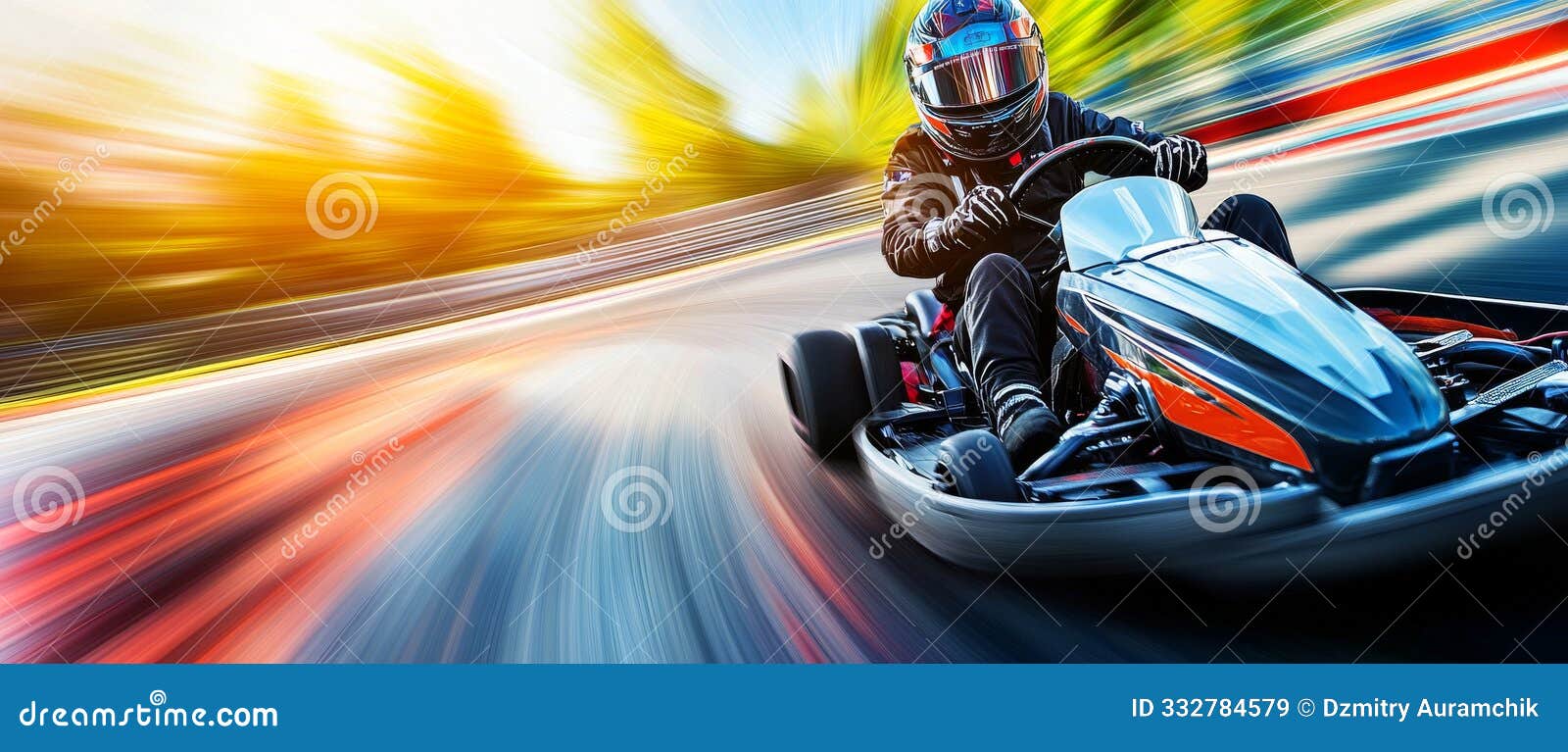 An Active Go-kart Racer is in Motion and Focuses on the Intensity of ...