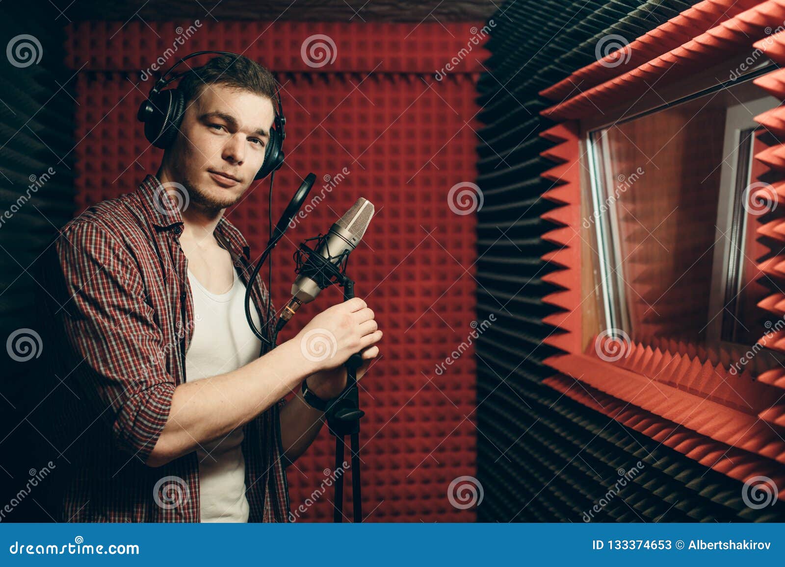Active Guy is Performing in the Studio Stock Image - Image of mike ...