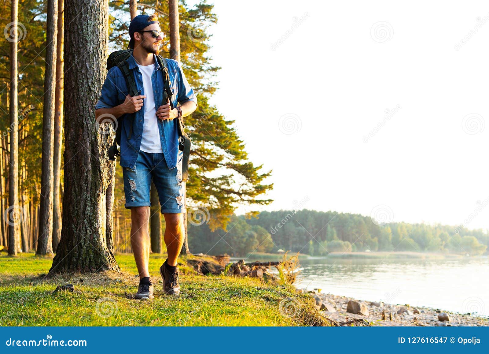 Active Healthy Man Hiking In Beautiful Forest Royalty-Free Stock Photo ...
