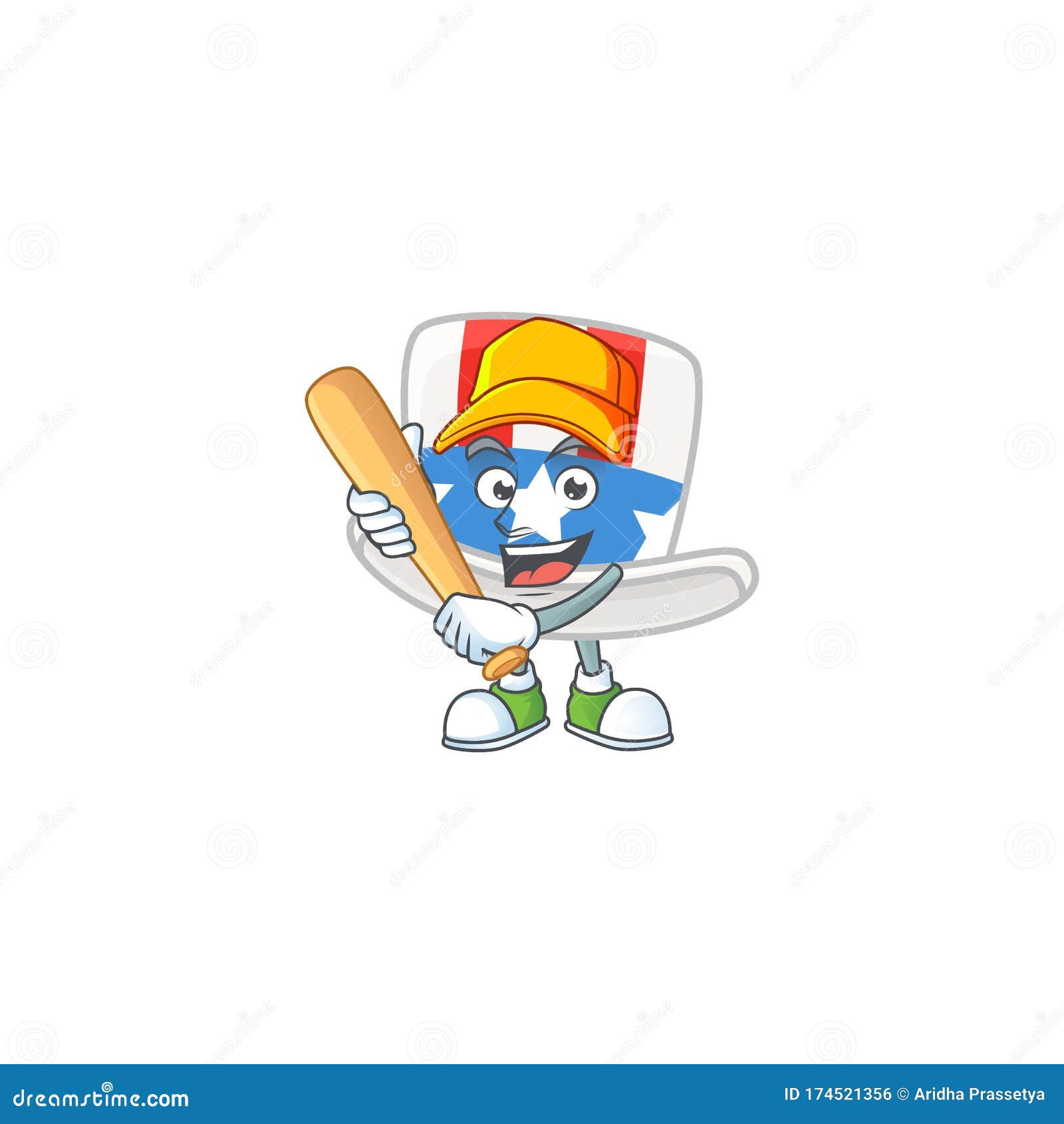 An Active Healthy Uncle Sam Hat Mascot Design Style Playing Baseball ...