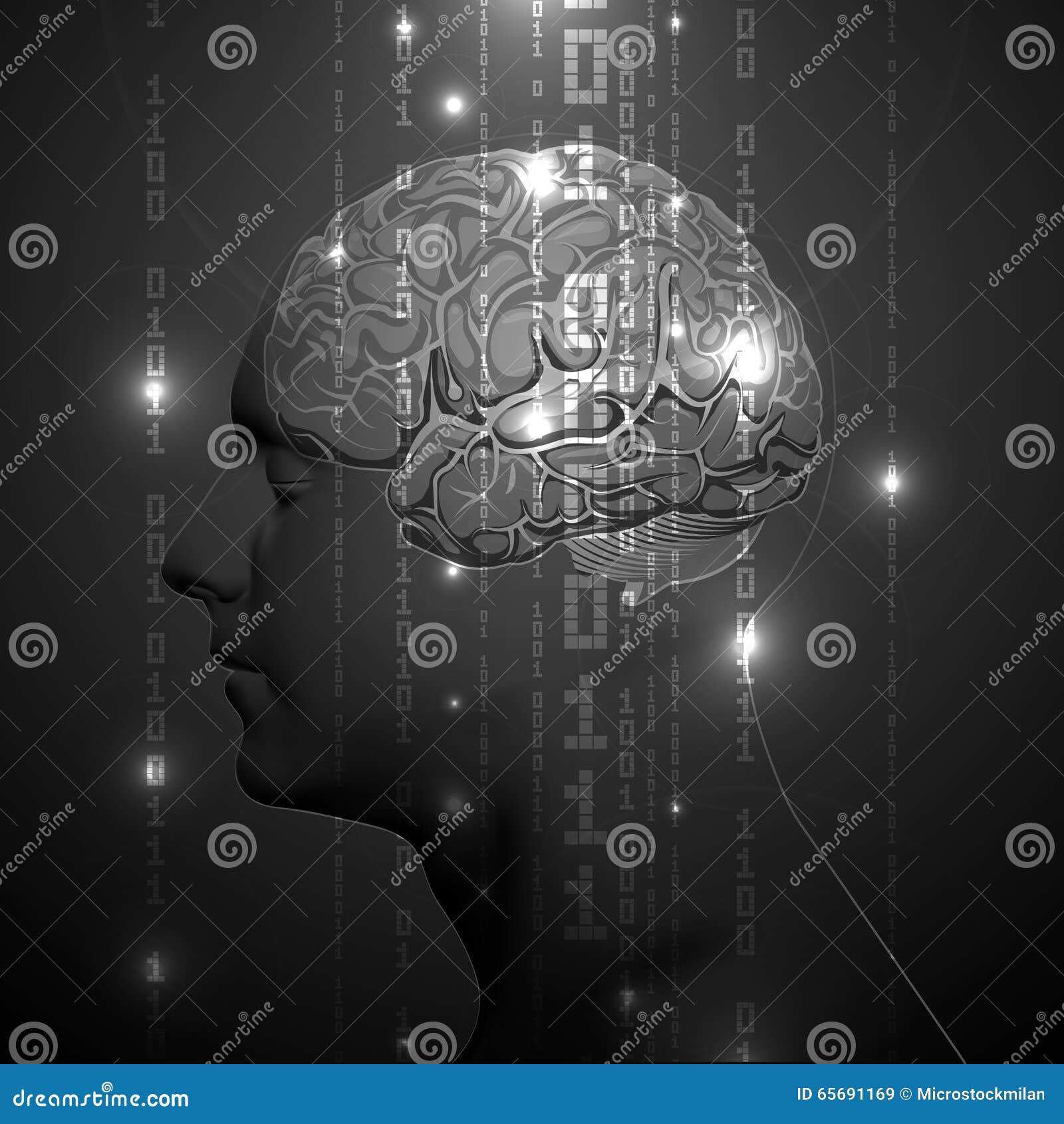 Active Human Brain with Binary Digits Stock Vector - Illustration of ... Active Human Brain with Binary Digits Stock Vector - Illustration of ...
