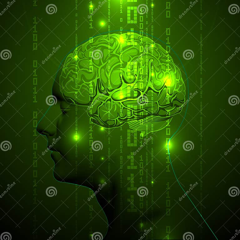 Active Human Brain with Binary Digits Stock Vector - Illustration of genius, mental: 66290235
