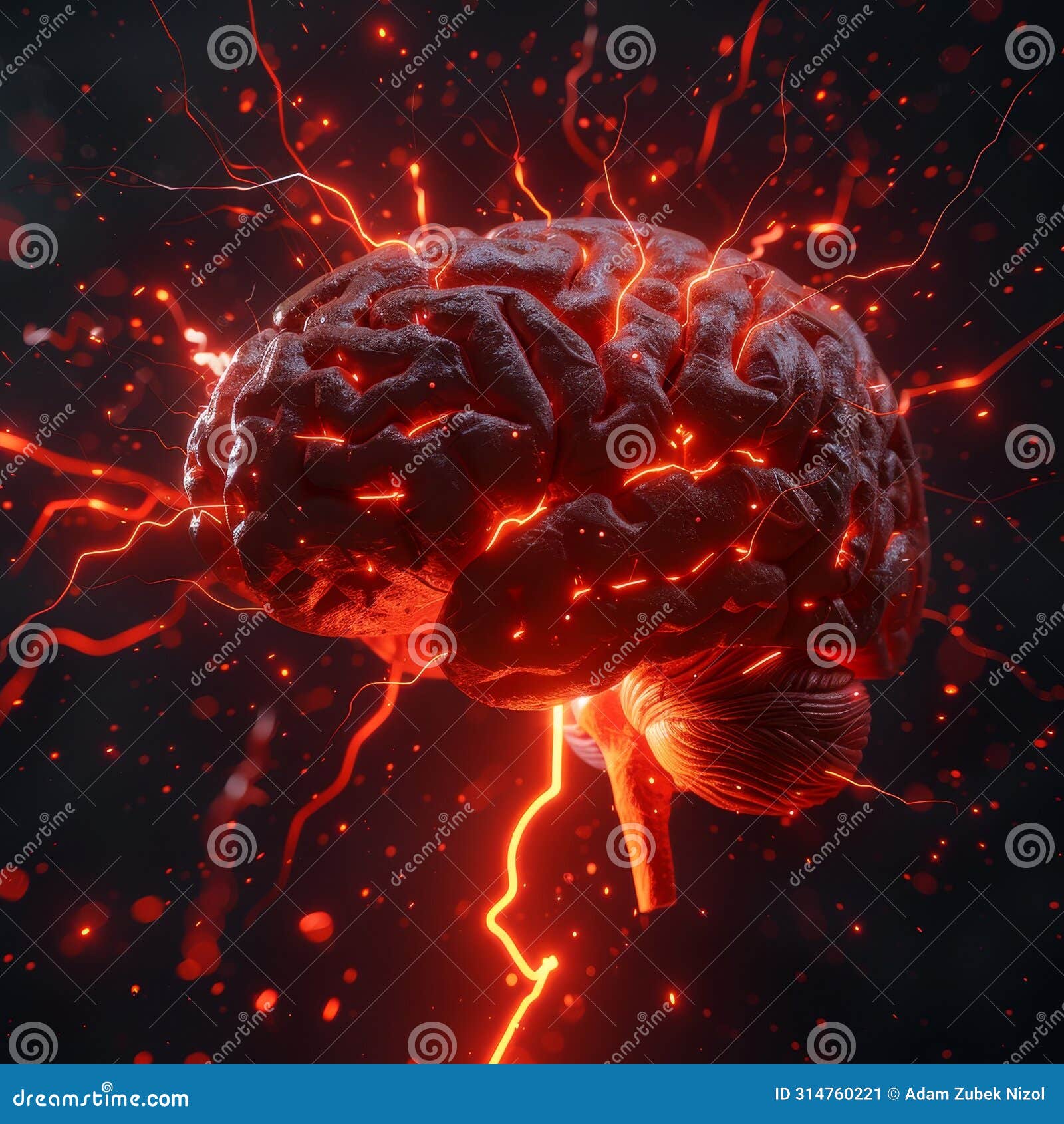 Active Human Brain with Electrical Impulses Stock Illustration ...