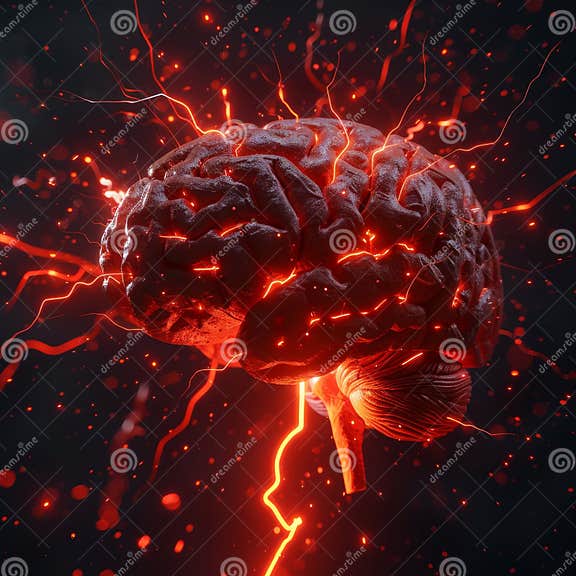 Active Human Brain with Electrical Impulses Stock Illustration ...