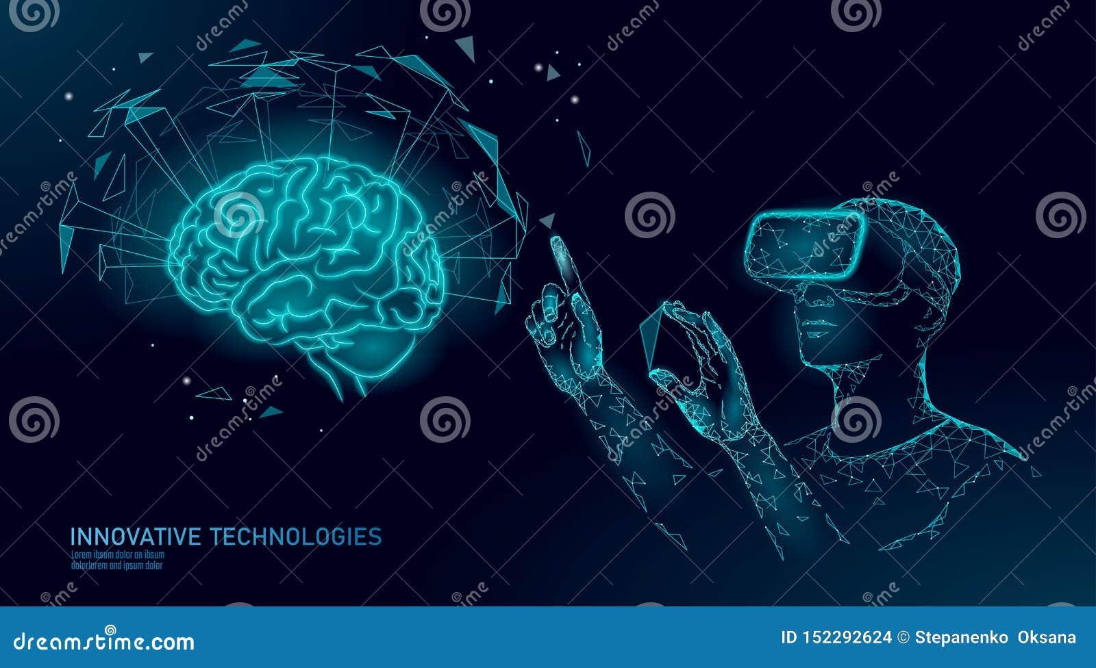 Active Human Brain VR Headset Next Level Menthal Abilities. Man Wearing ...