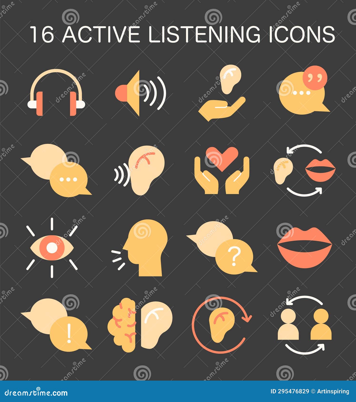 Active Listening Skill Icons Set. Symbol of Attentiveness Soft Skill ...